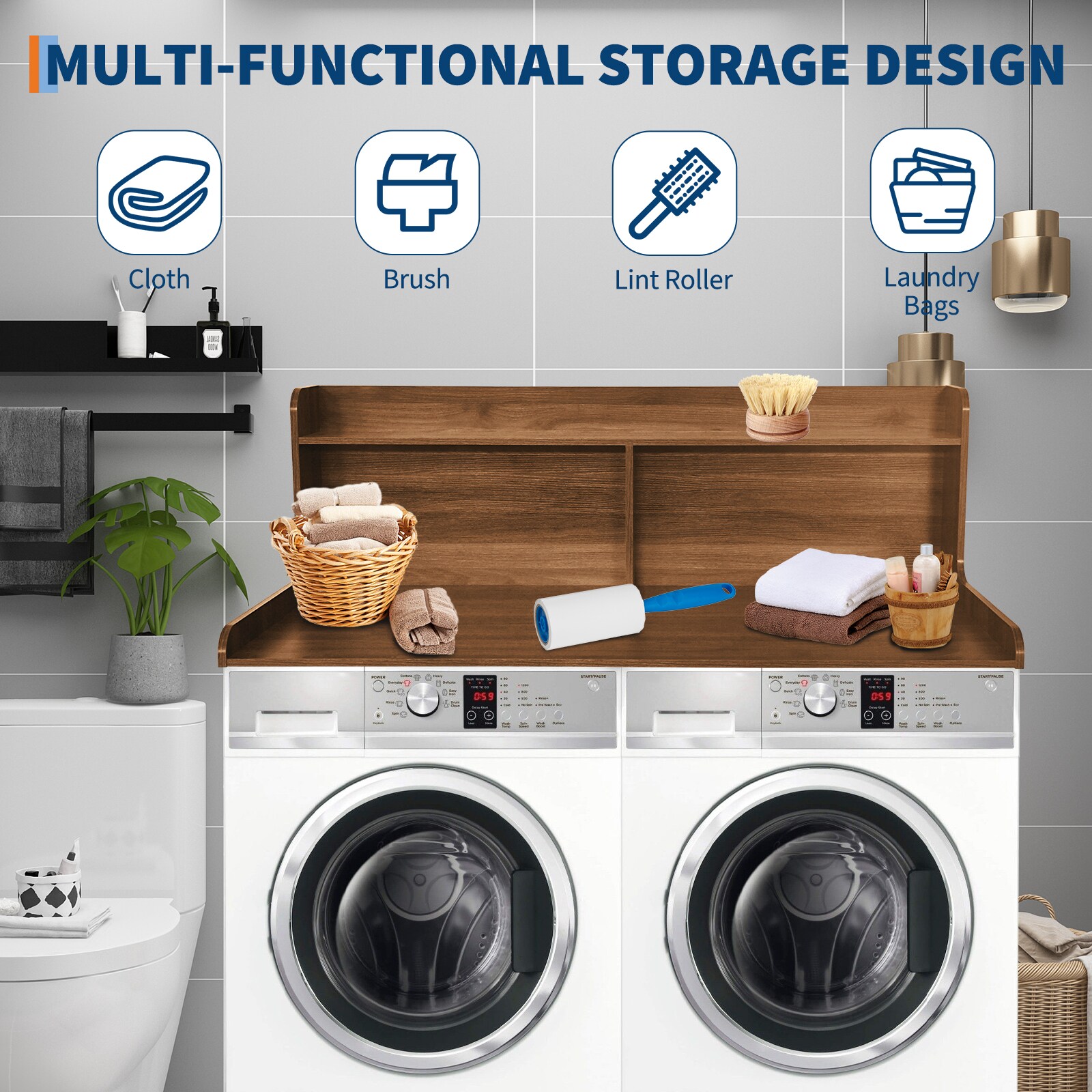 IdealHouse 2 Tier Waterproof Washer Dryer Countertop Shelf Organizer 54 ...