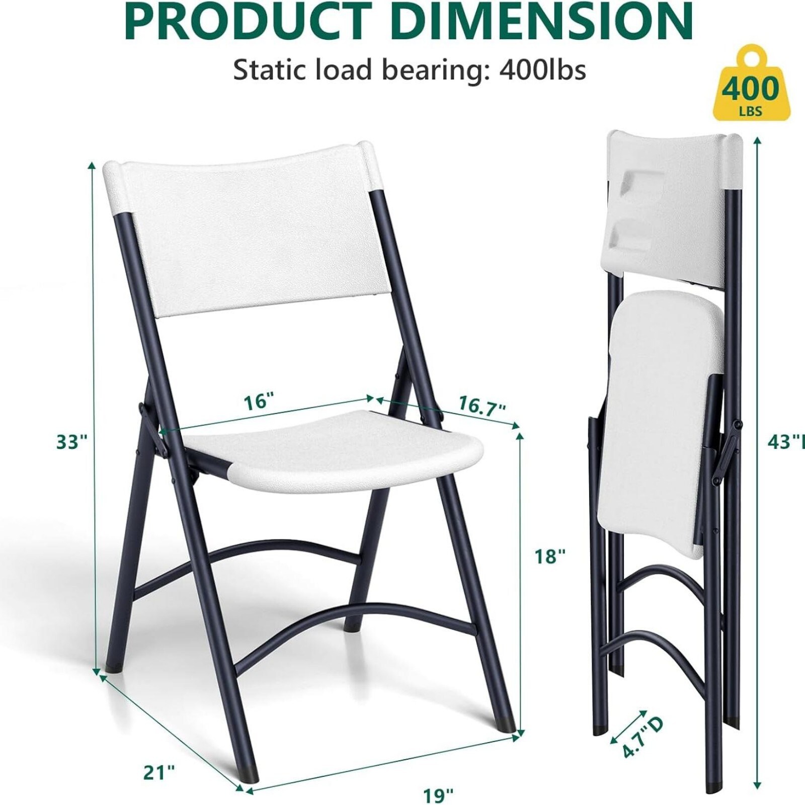 GlasFlength 4-Pack Folding Chair with Comfortable Padded Cushion and ...