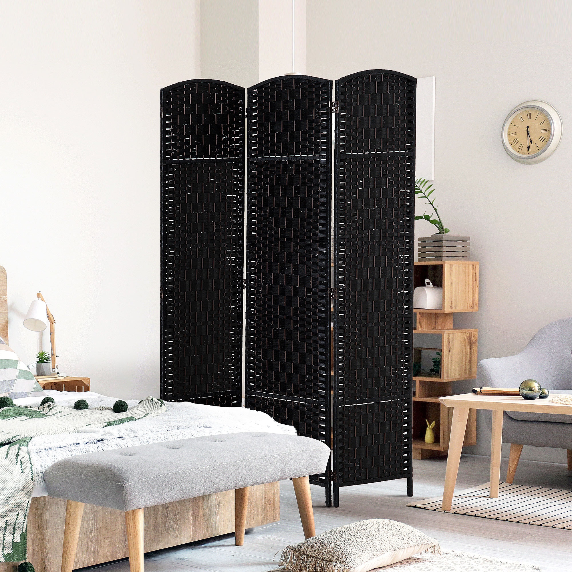 LOVMOR 6inch Tall 3 Panel Wicker Weave Room Divider Privacy Screen ...