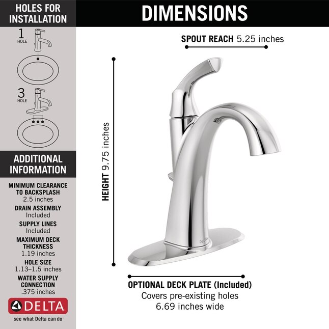 Delta Sandover Chrome 1 Handle Single Hole Watersense High Arc Bathroom