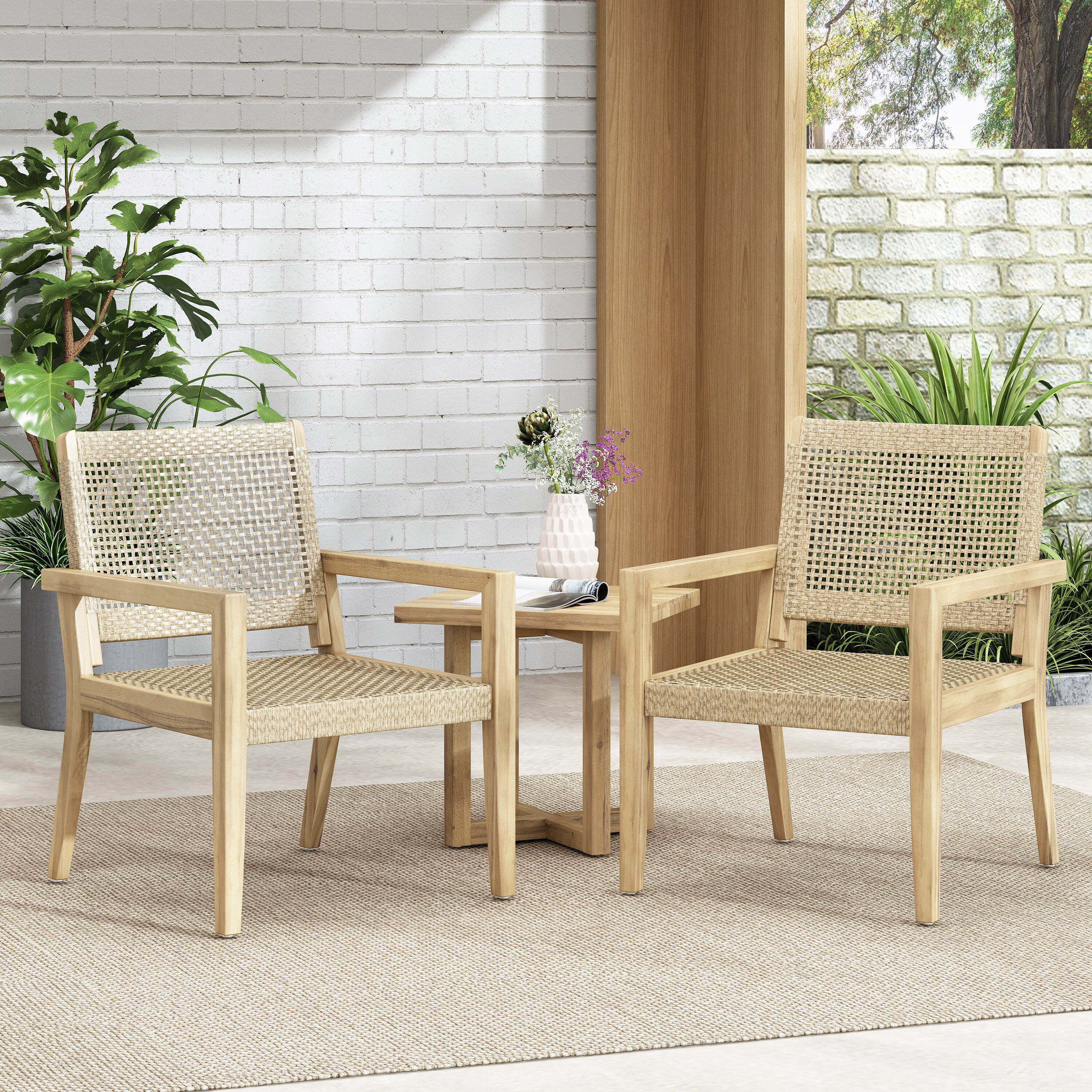 AHIOU HOME Martinique Set of 2 Stackable Brown Wood Frame Stationary ...
