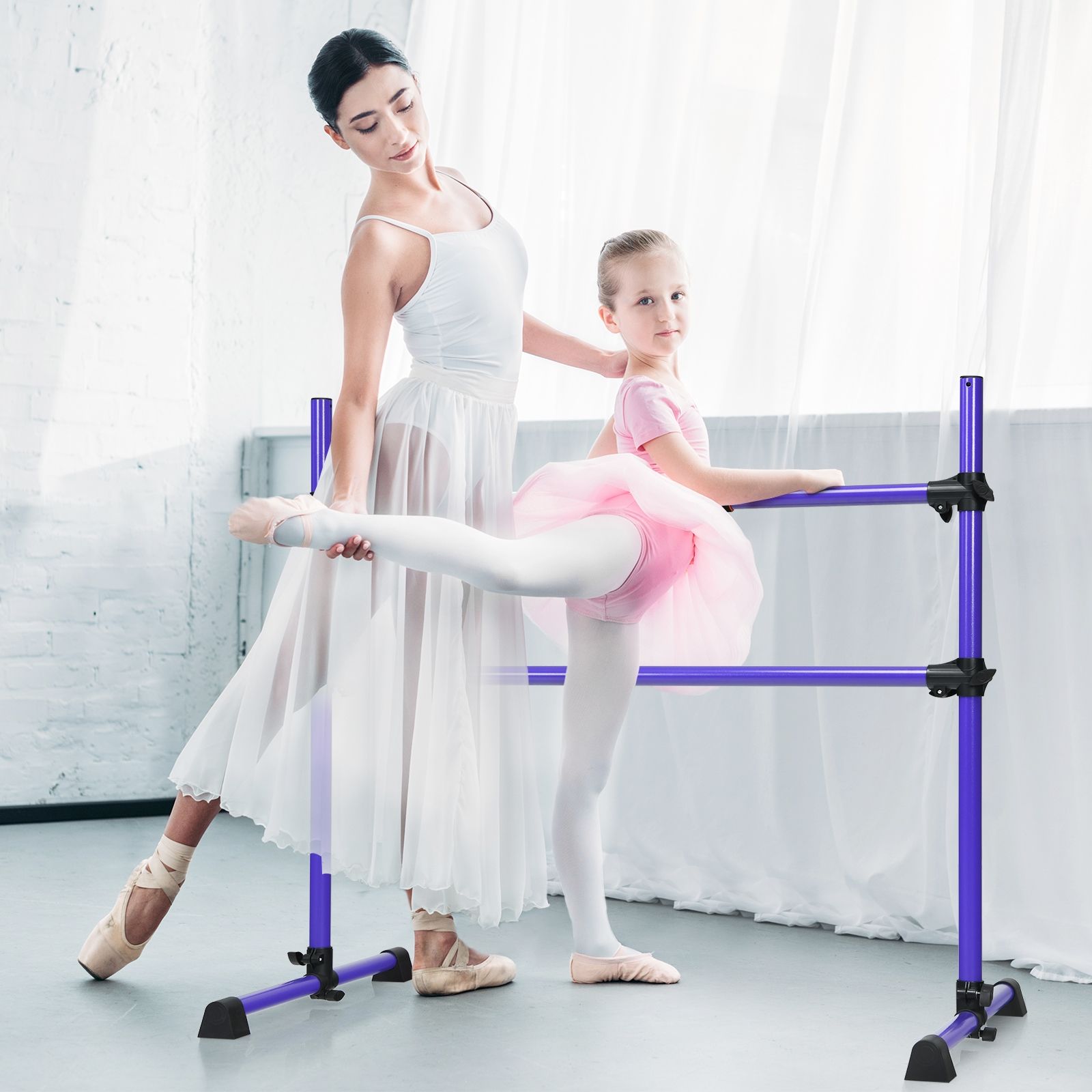 Slickblue Freestanding Adjustable Pruple Double Ballet Barre Training ...
