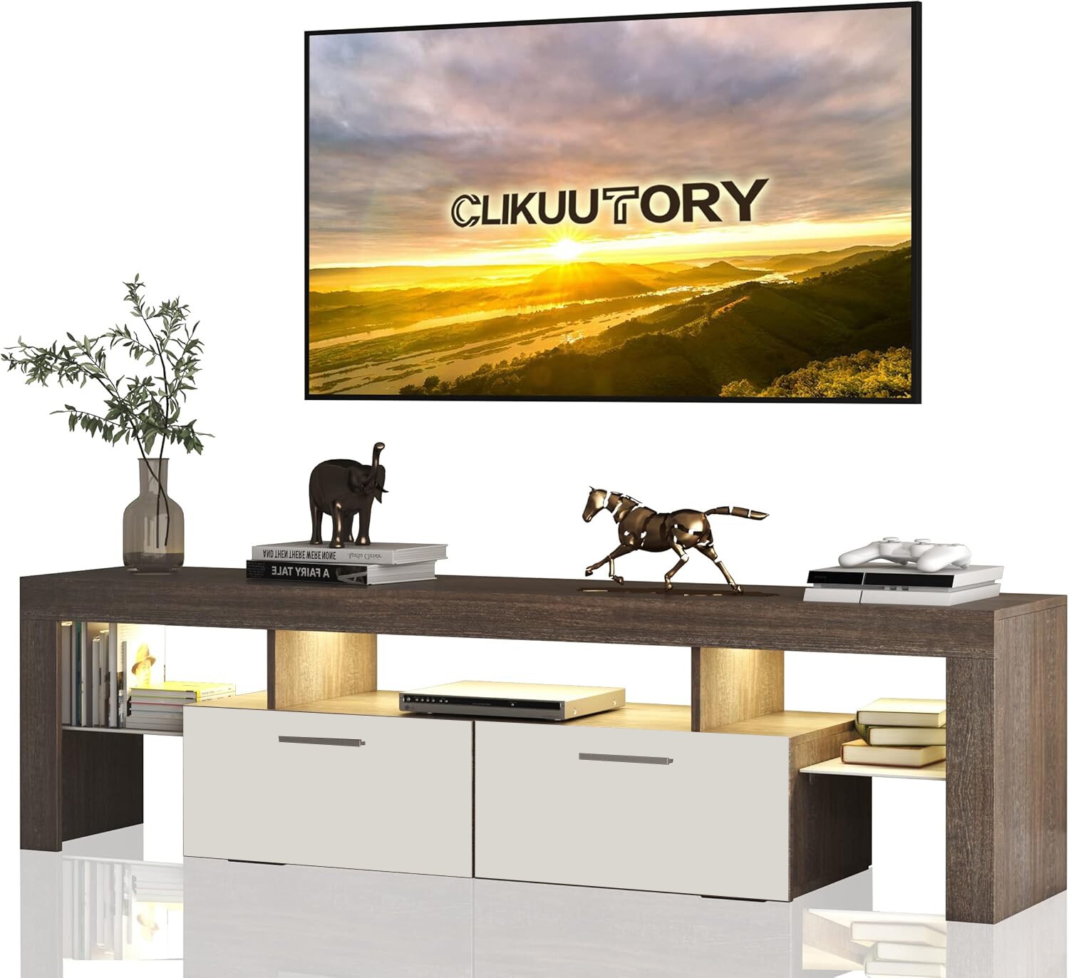 LUXEYARD Modern LED TV Stand with Large Storage Drawer for 40 50 55 60 ...