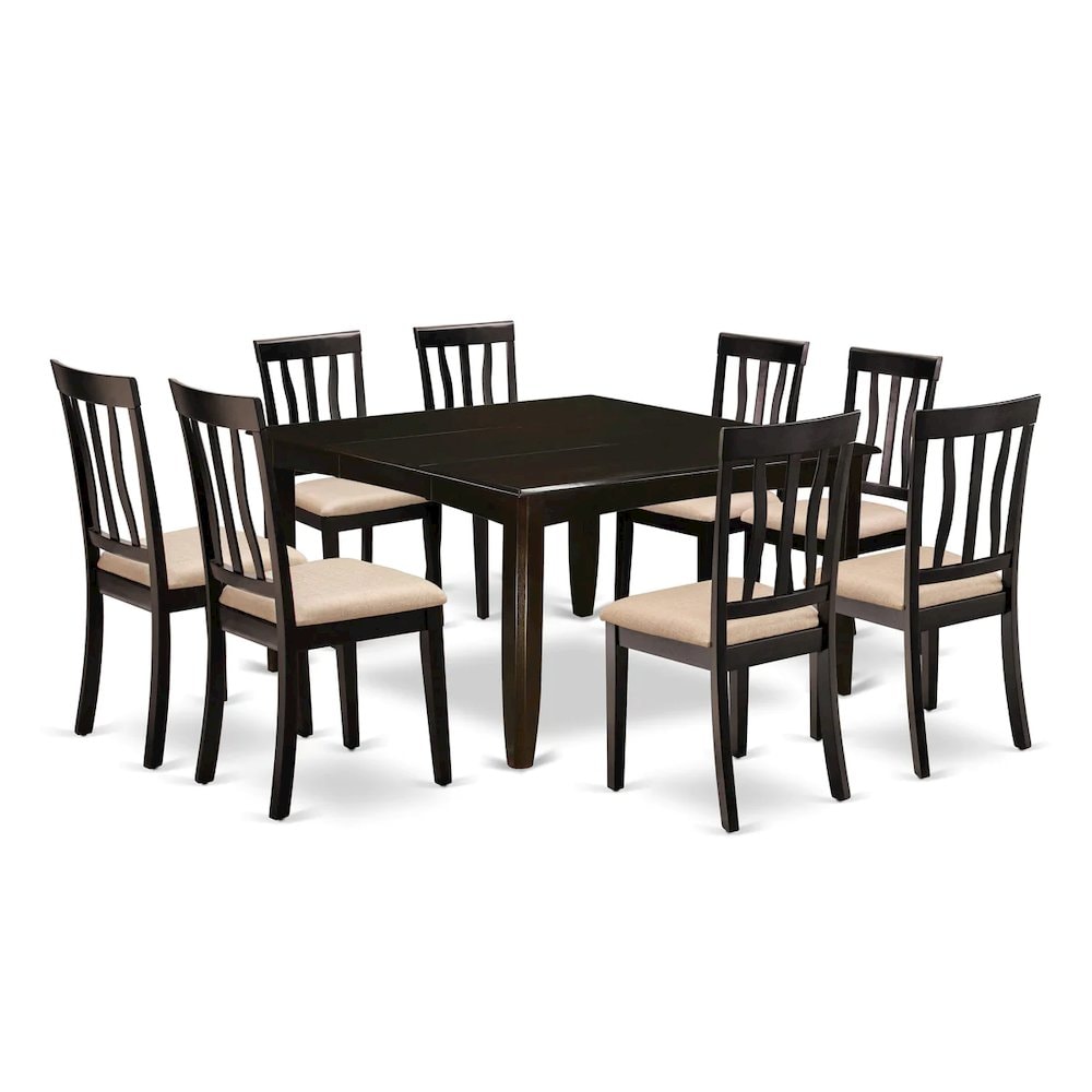 East West Furniture 9 Pc Dining room set Square gathering Table with Leaf and 8 Dining Chairs in ...