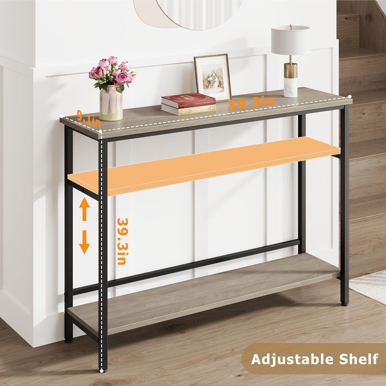 Garvee Narrow Console Table 5.9-in Slim Entryway Table 2 Tier ...