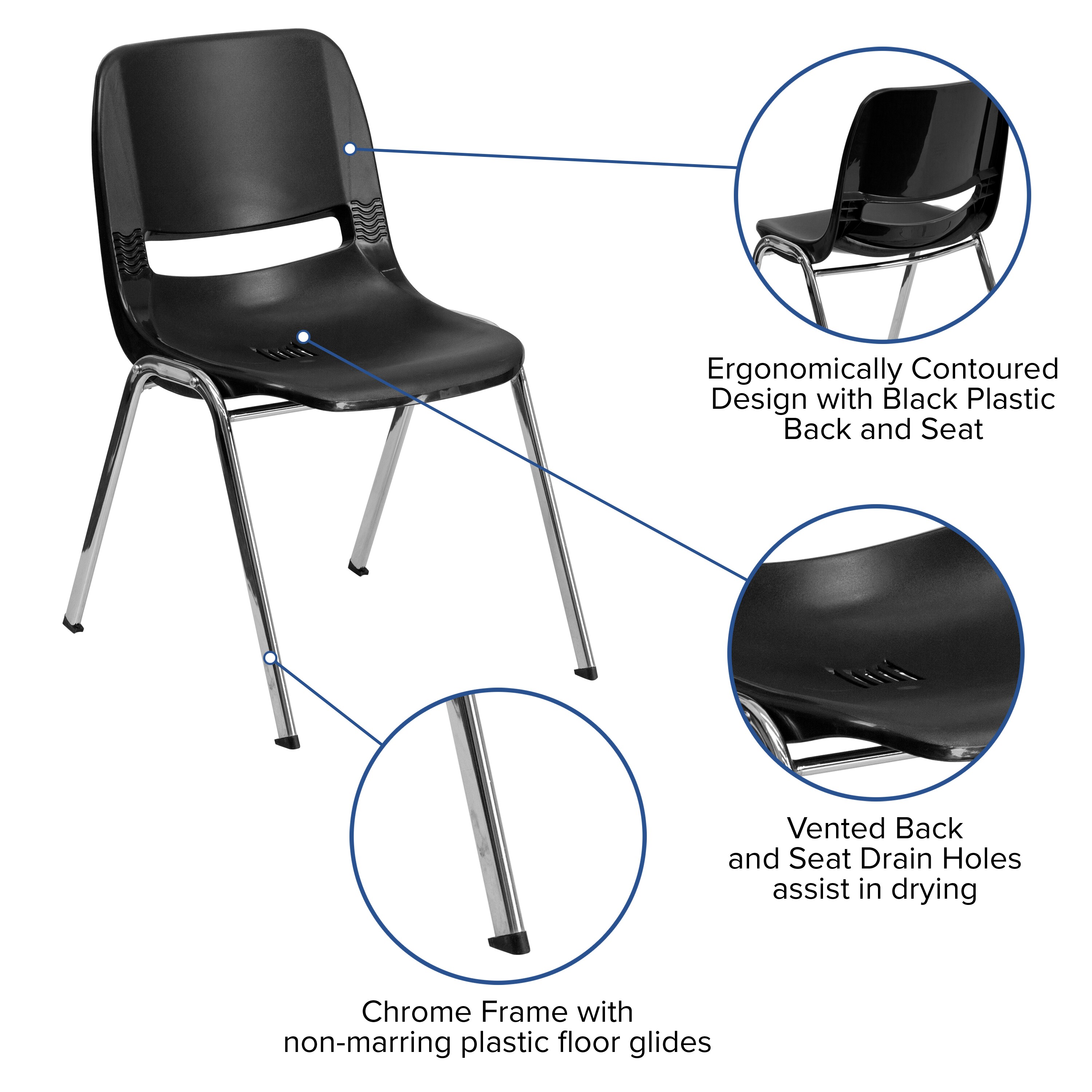 Flash Furniture Modern Black Plastic/Chrome Frame Plastic Accent Chair ...