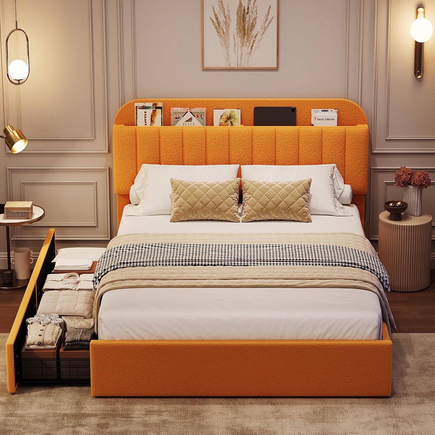 Garvee Full Bed Frame with Storage Headboard Kids Bed Frame with 2 ...