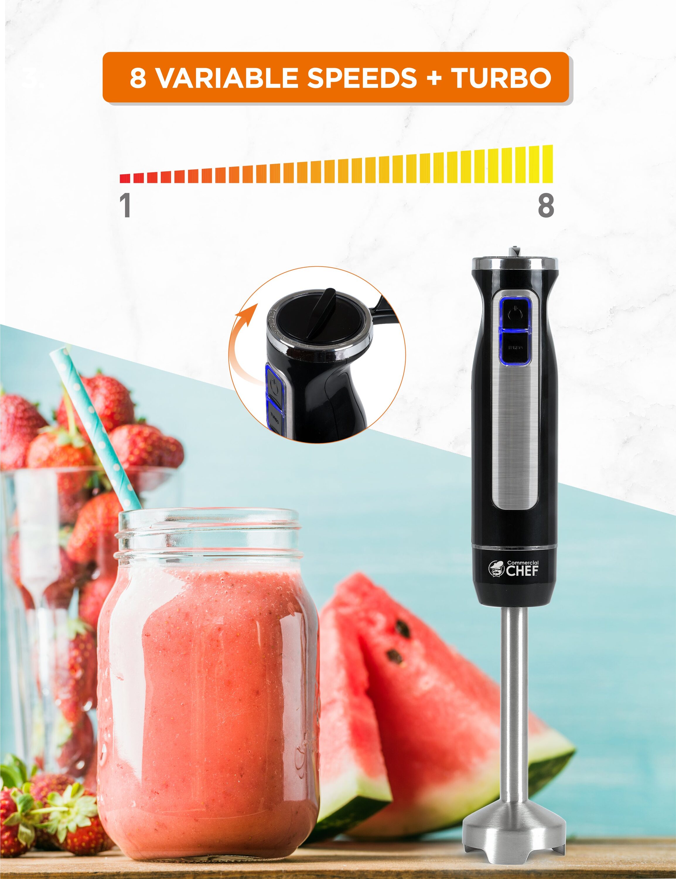Commercial Chef Immersion Blender with Stainless Steel Stick Beaker ...