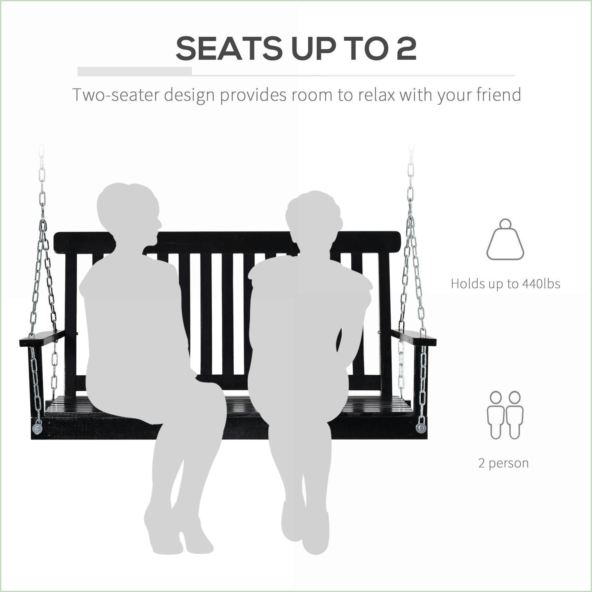 Watnature Outdoor Porch Swing 2 Seater Slatted Wood Patio Swing with ...