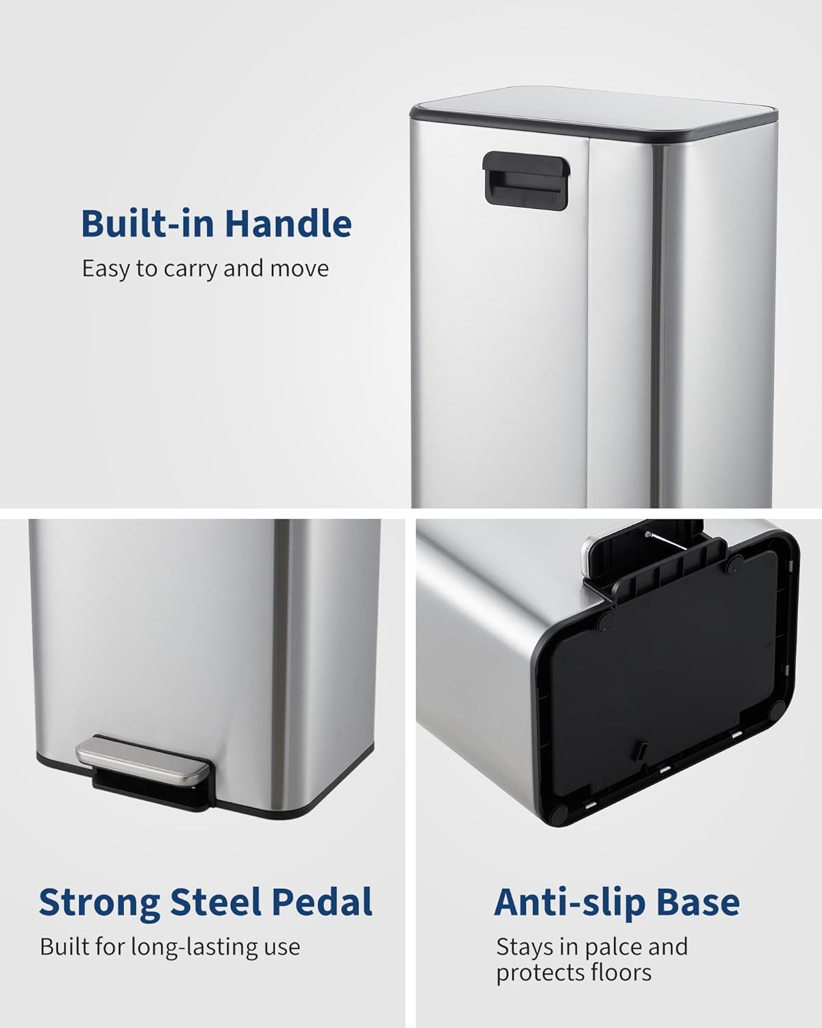 Garvee 4.8 Gallon Silver Small Trash Can with Soft-Close Lid and Foot ...