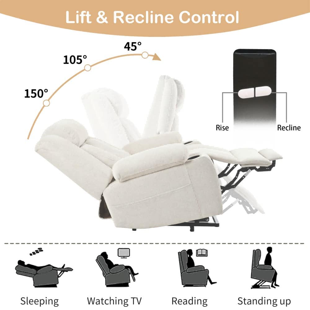 Coolbibila Light Gray Modern Velvet Power Lift Recliner Chair with ...