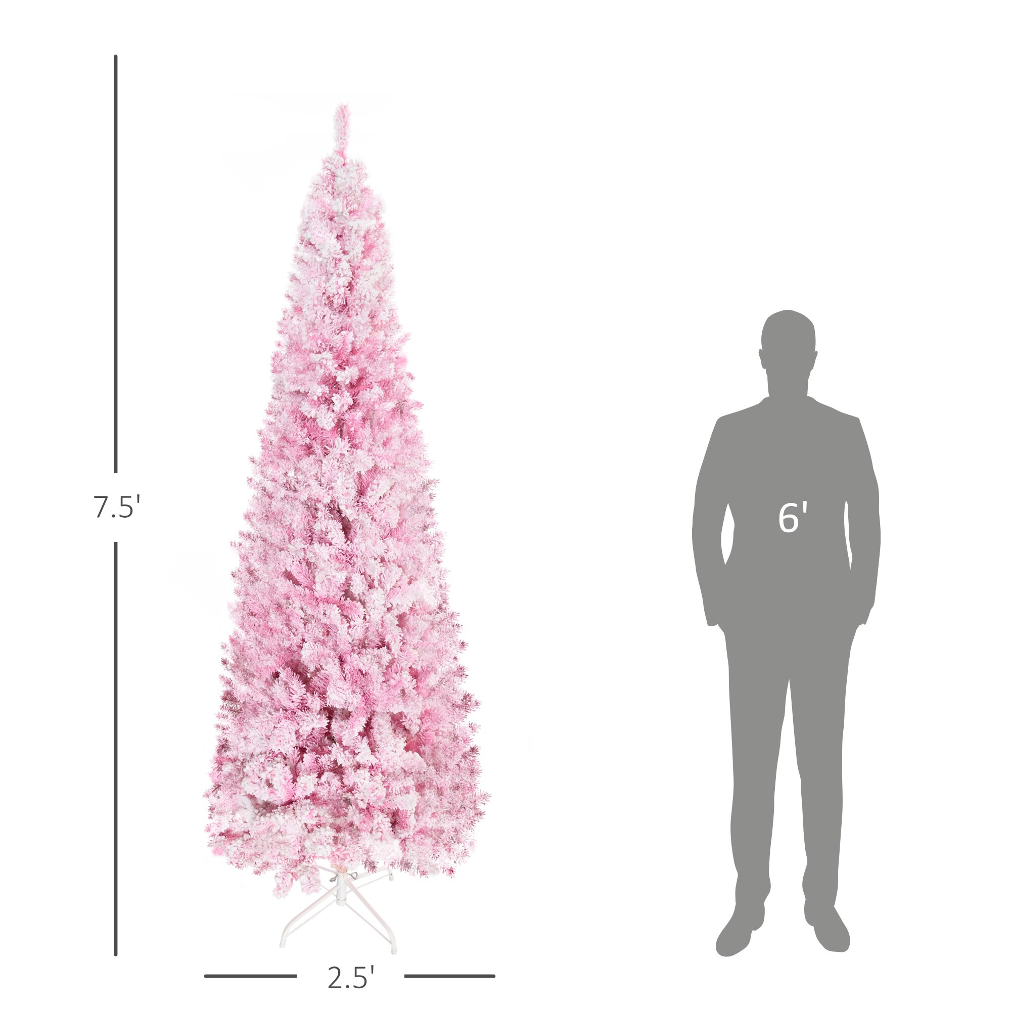 HomCom 7.5ft Tall Unlit Snow Flocked Artificial Christmas Tree Slim ...