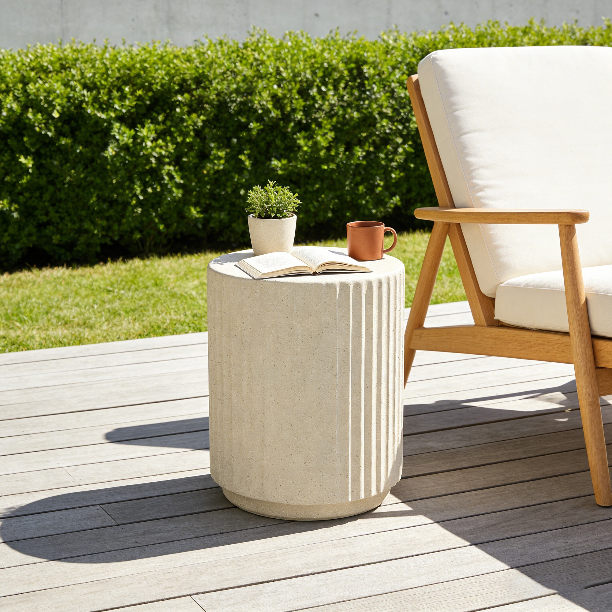 GDFStudio COSIEST Outdoor Side Table Cylinder Shaped MgO Patio End ...