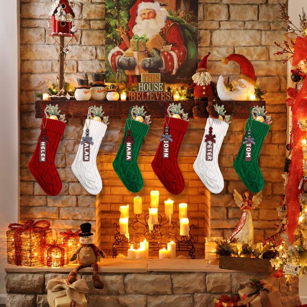 Etokfoks 6 Pack 18 Inch Christmas Cable Knit Stockings with Wooden Name ...