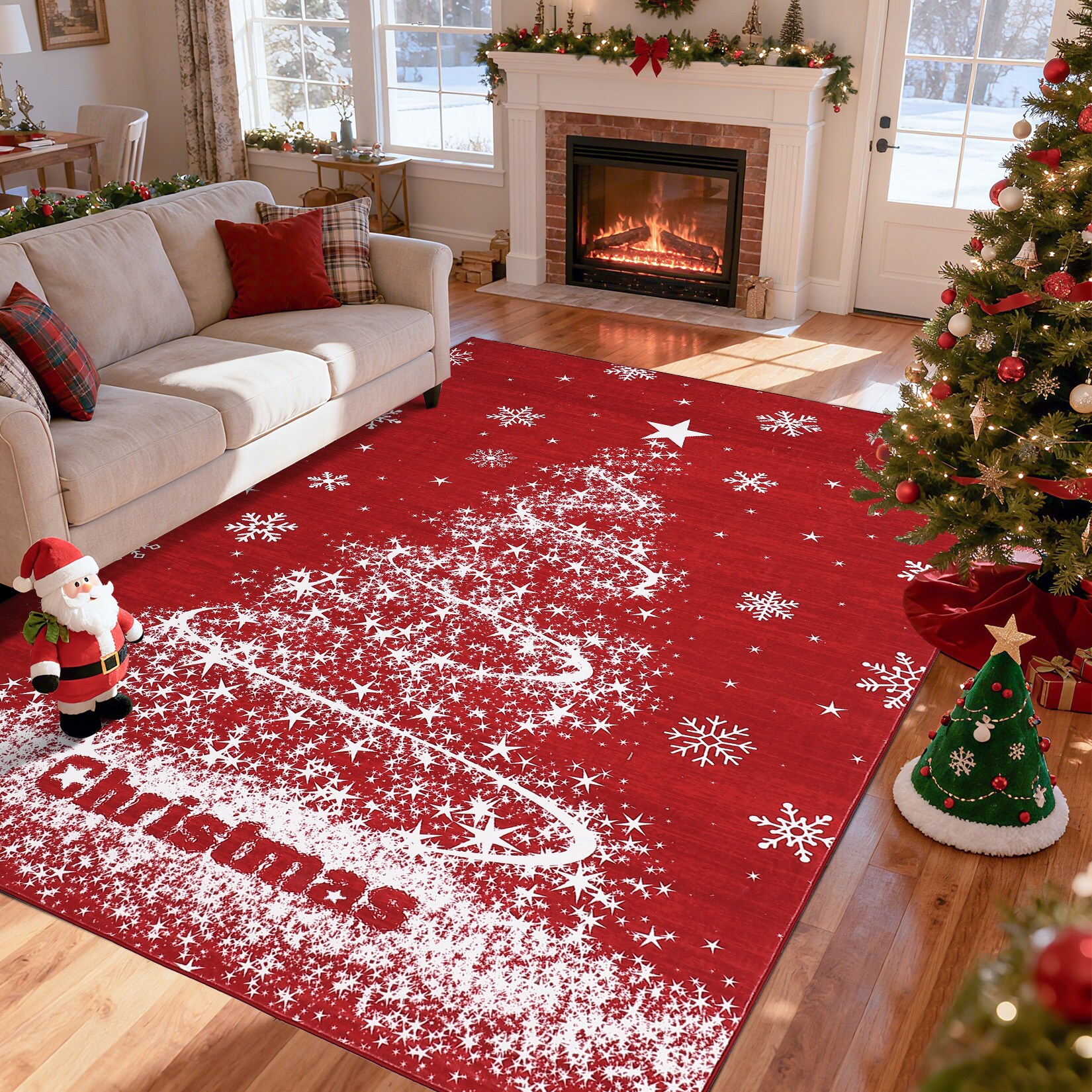 Qeetex 9 x 12 ft Red Christmas Winter Holiday Living Room Bedroom ...