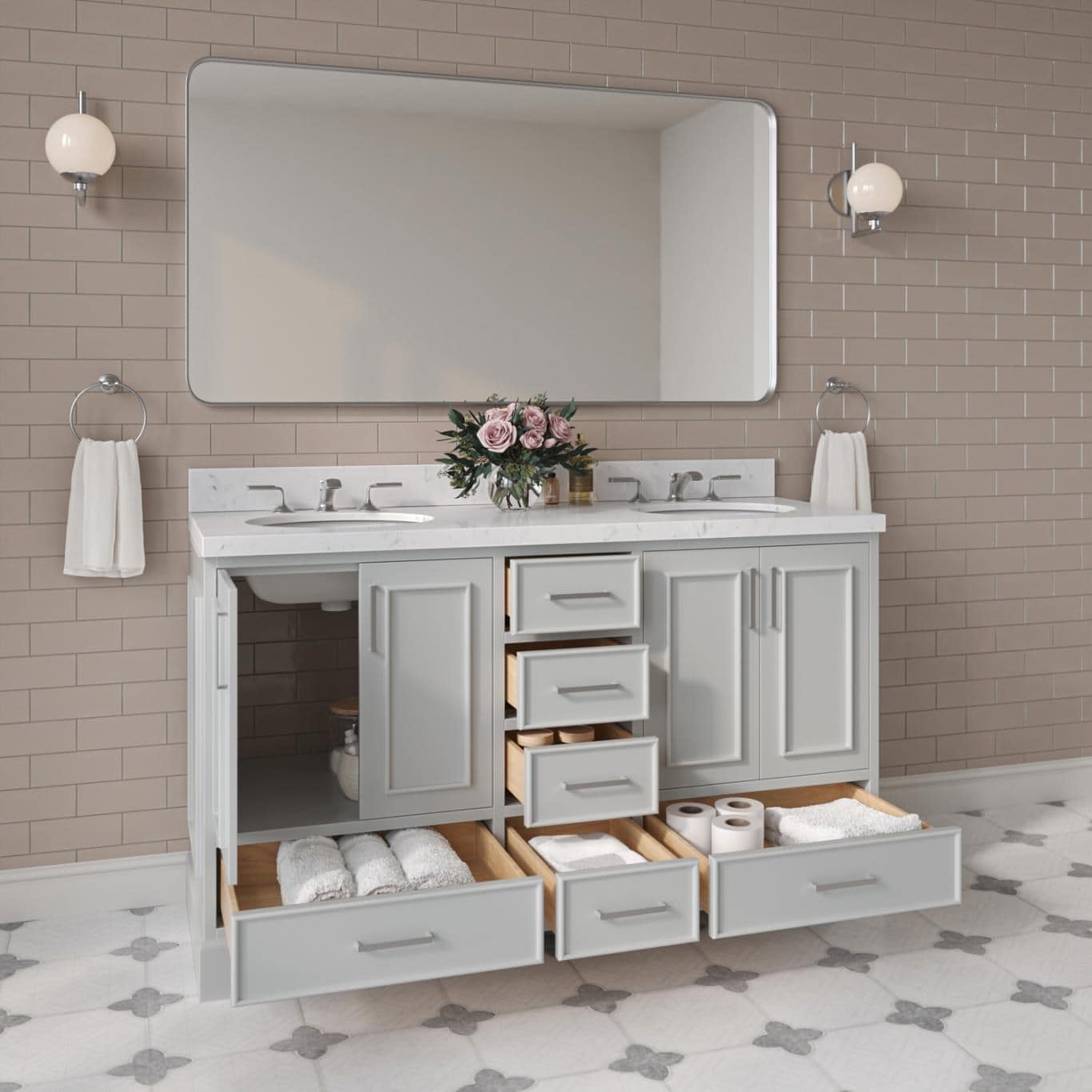 ARIEL Stafford 60-in Gray Undermount Double Sink Bathroom Vanity with ...