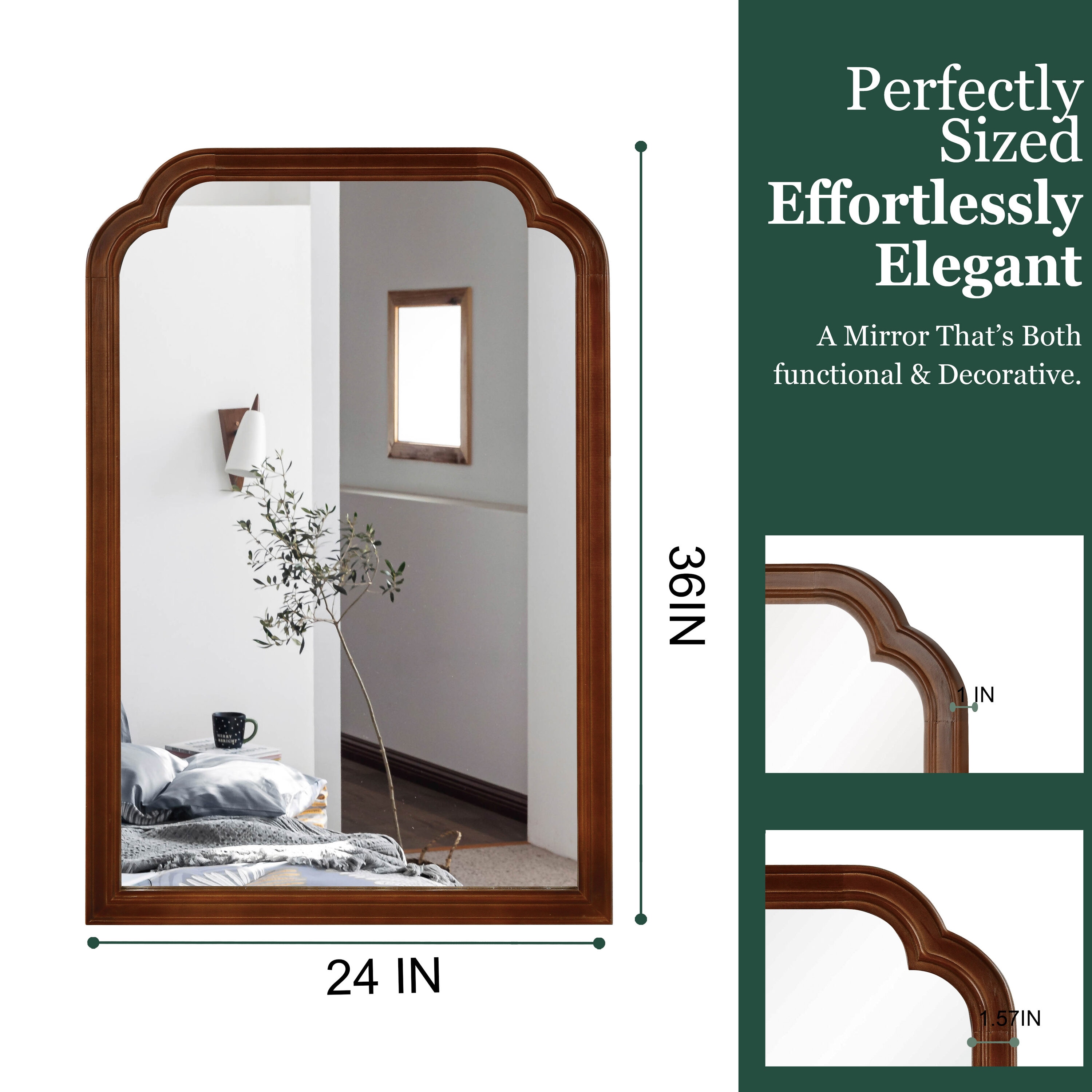 KTMBDW 24x36 Inch Wood Framed Wall Mirror - Rounded Corner Bathroom ...