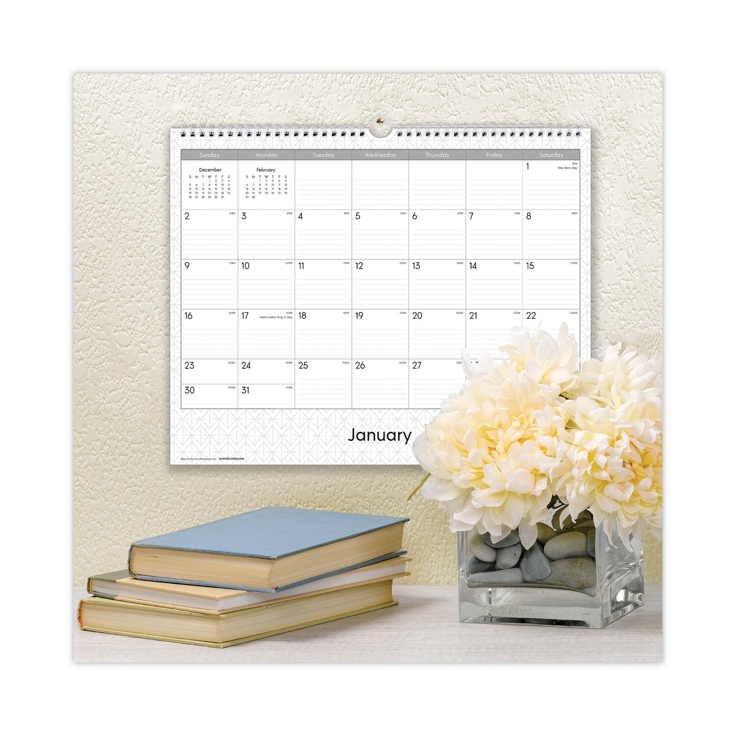 Blue Sky Enterprise Wall Calendar Geometric Artwork 15 x 12 White Gray ...