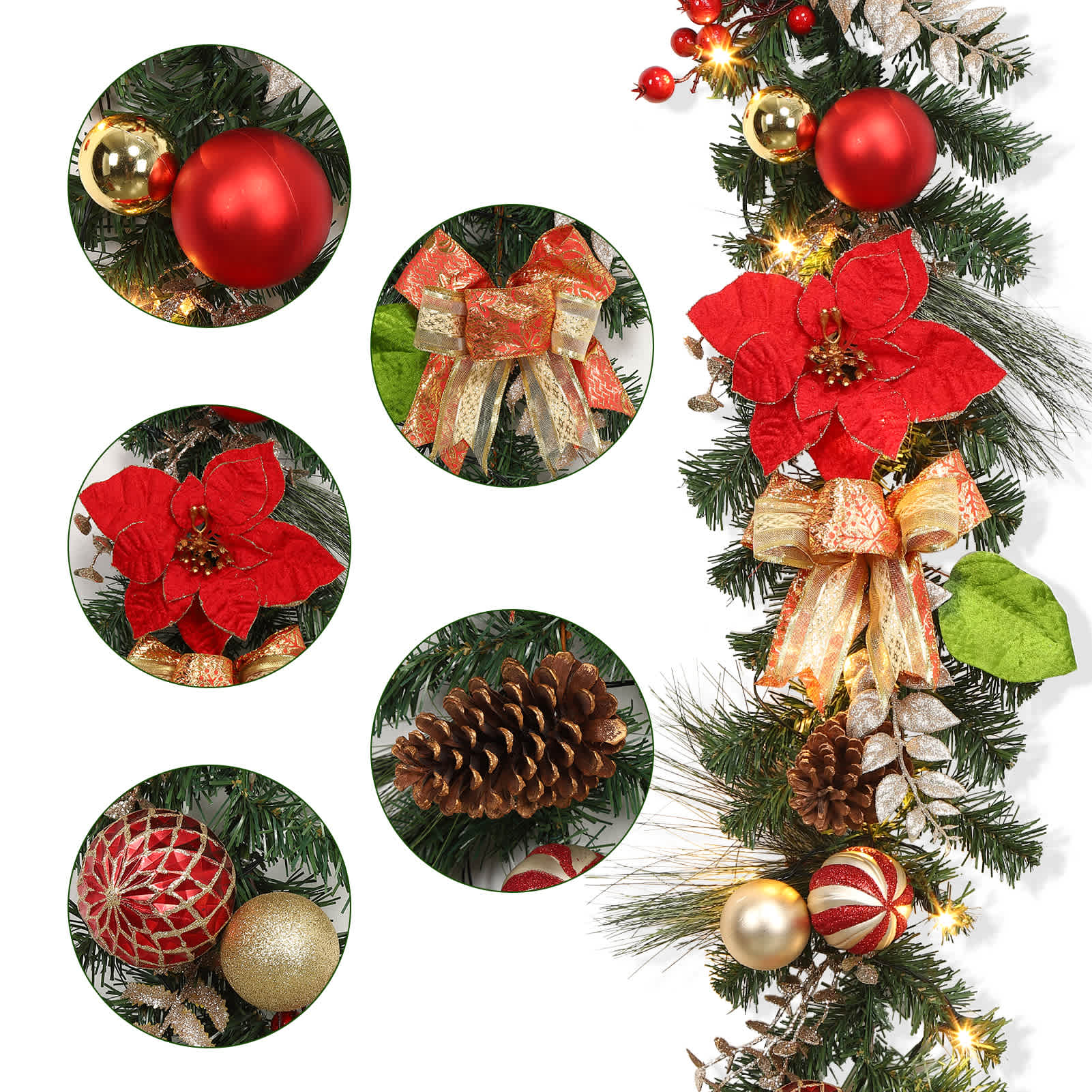Qeetex 6 Ft Pre Lit Christmas Garland with 20 LED Lights Indoor Outdoor ...