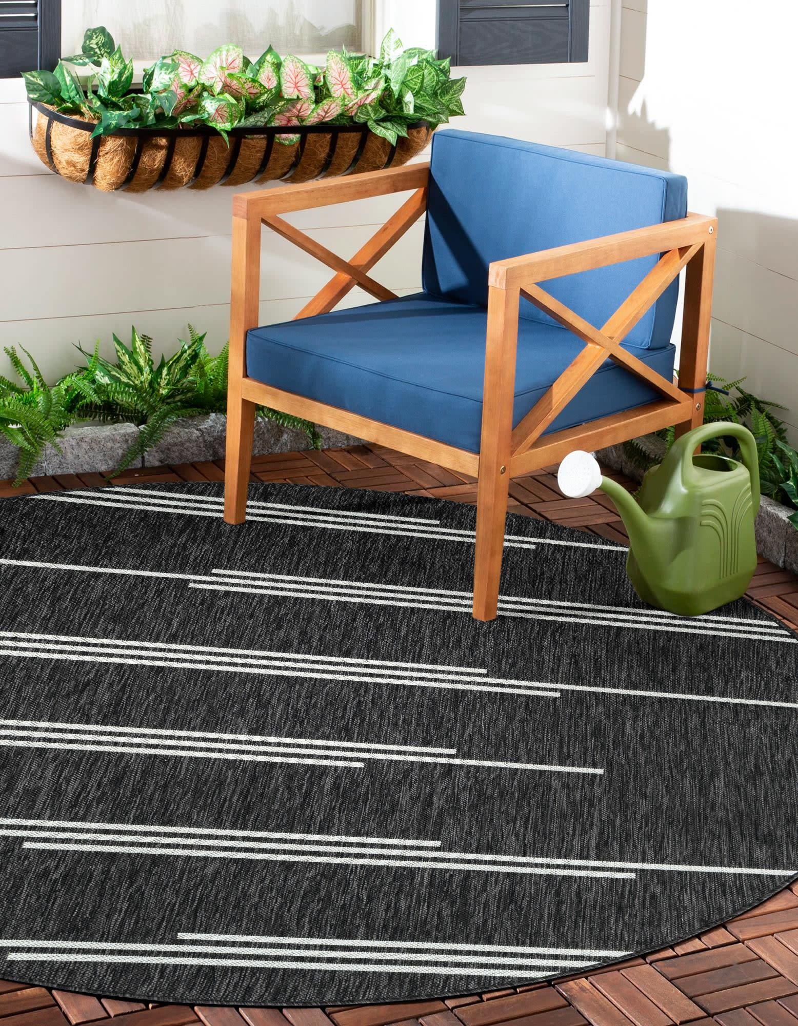 Unique Loom Miranda-Outdoor Modern Collection 8 Ft Round Black and ...
