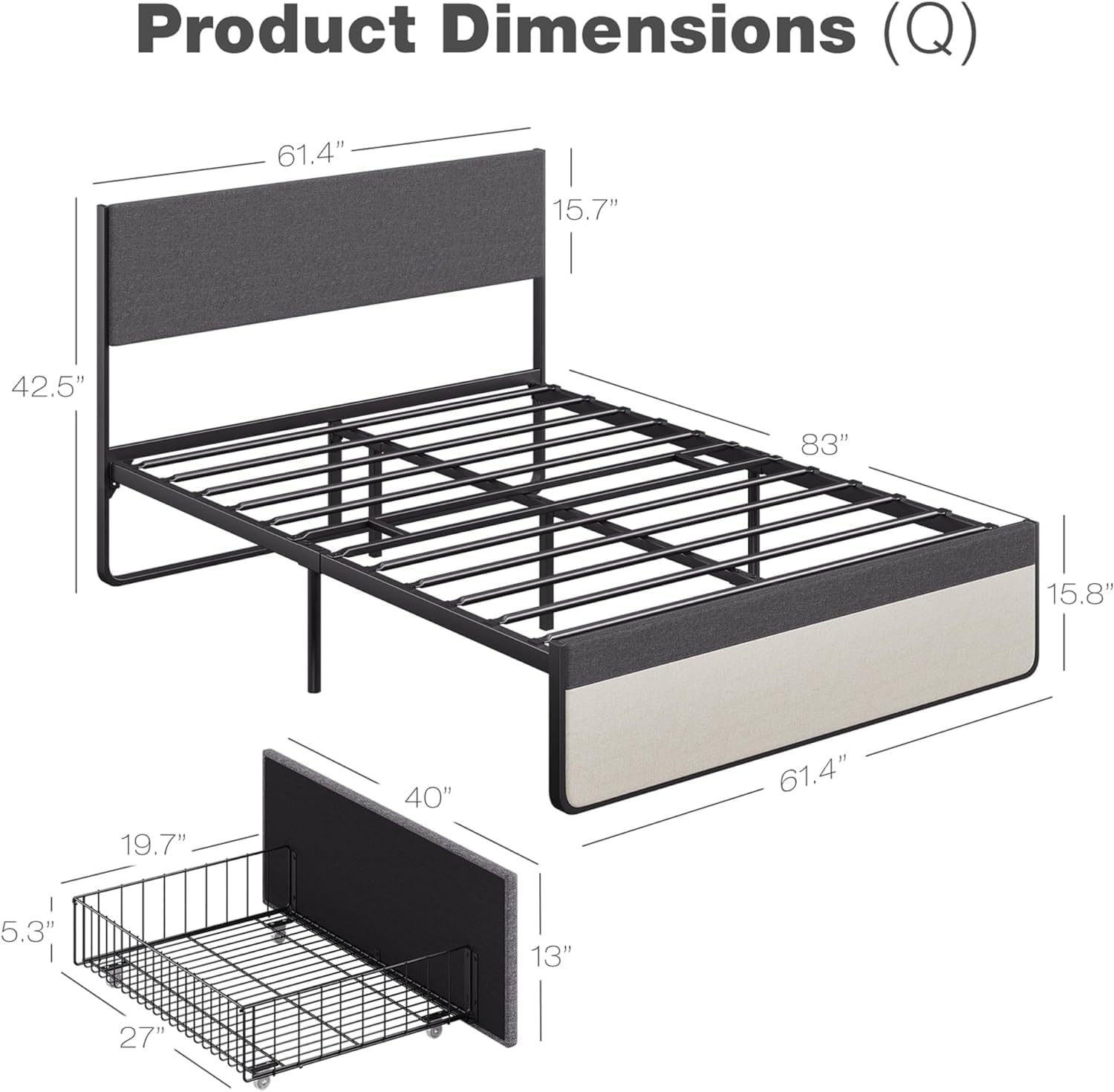 Garvee Queen Size Upholstered Platform Bed Frame With Two Storage ...