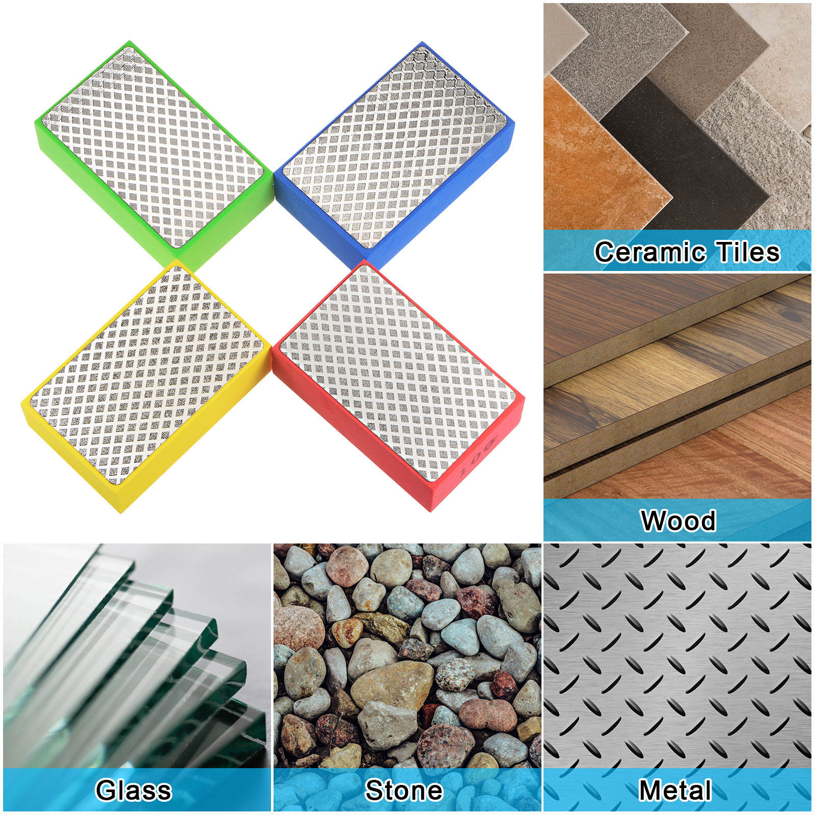 Harfington 1 Set Diamond Polishing Pad 60# 100# 200# 400# Grits Mesh ...