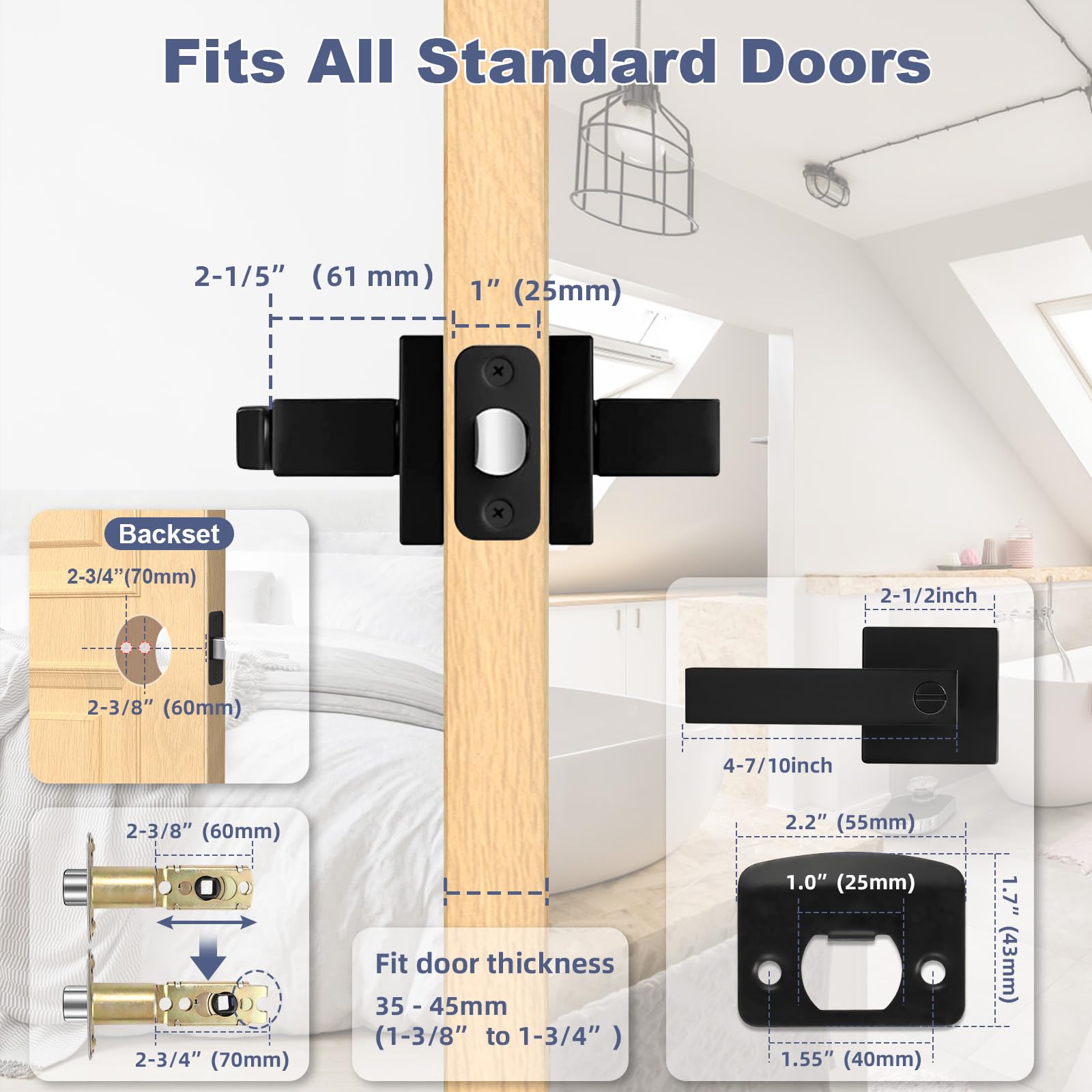 Wudkey 5-Piece Door Lever Lock Set in Matte Black Heavy Duty Square ...
