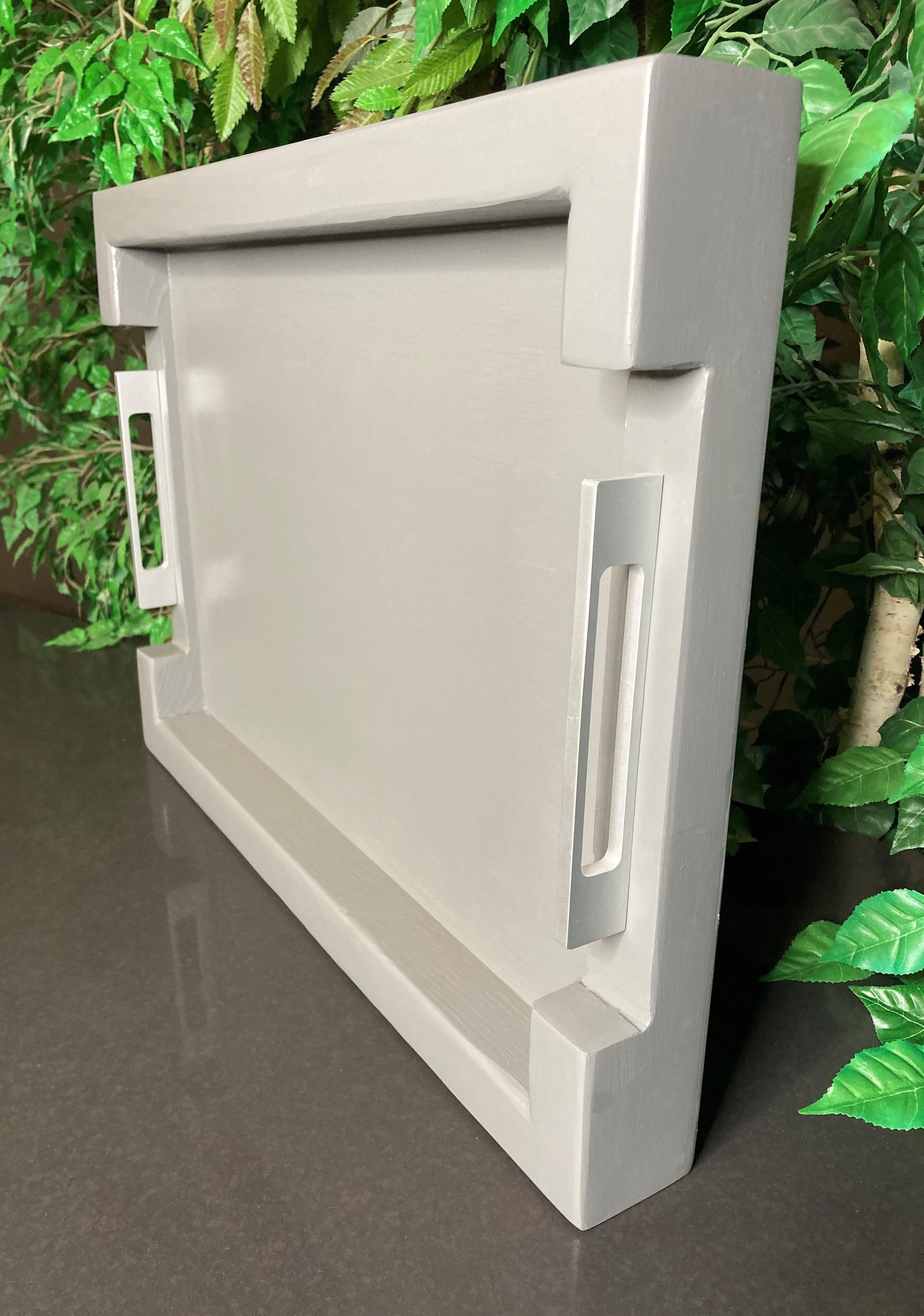 SymTek Solid Wood Tray with Aluminum Matte Modern Invisible Handles in ...