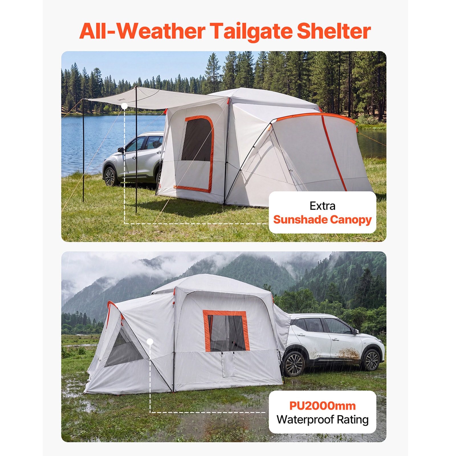 VEVOR SUV Camping Tent for 5-9 Person 13 x 10 FT 3-Season SUV Tailgate ...