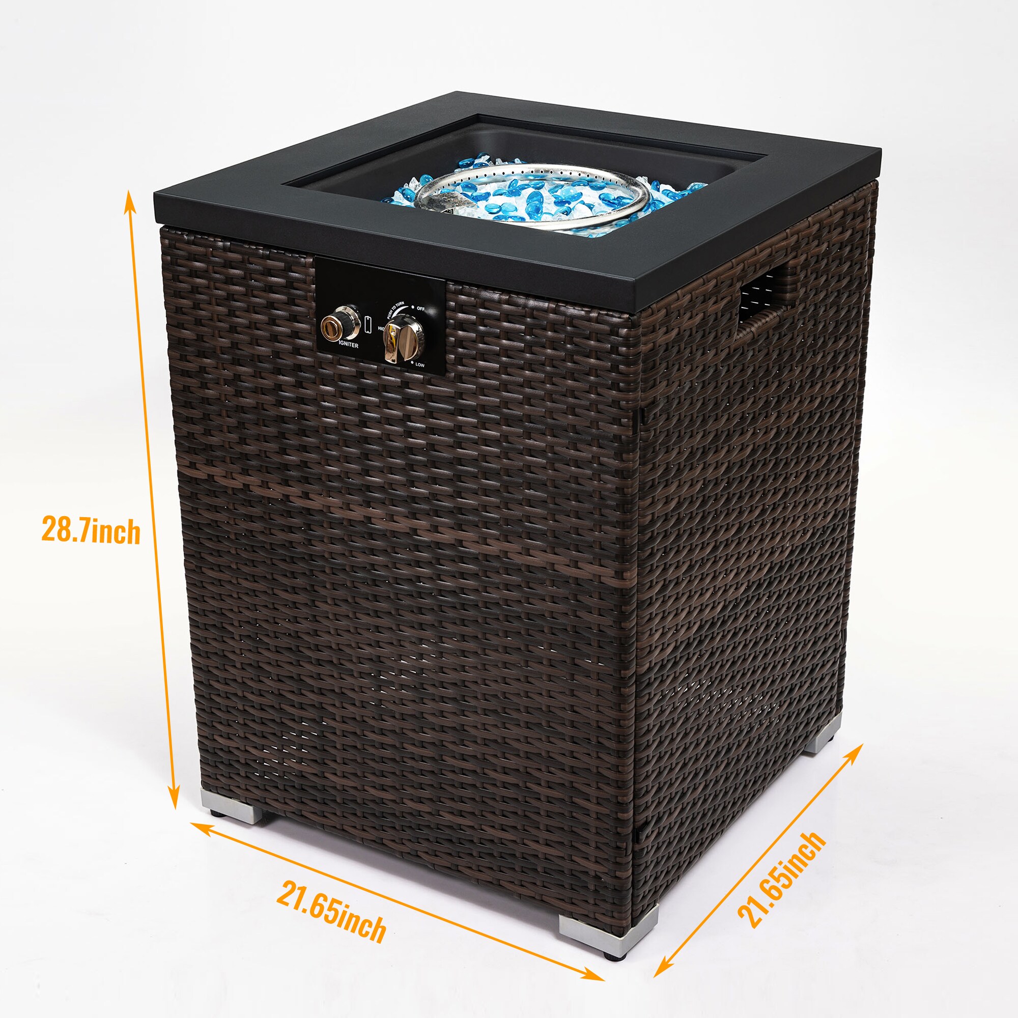 Runesay 21.7-in W Dark Brown Wicker Rectangle Propane Gas Fire Pit ...