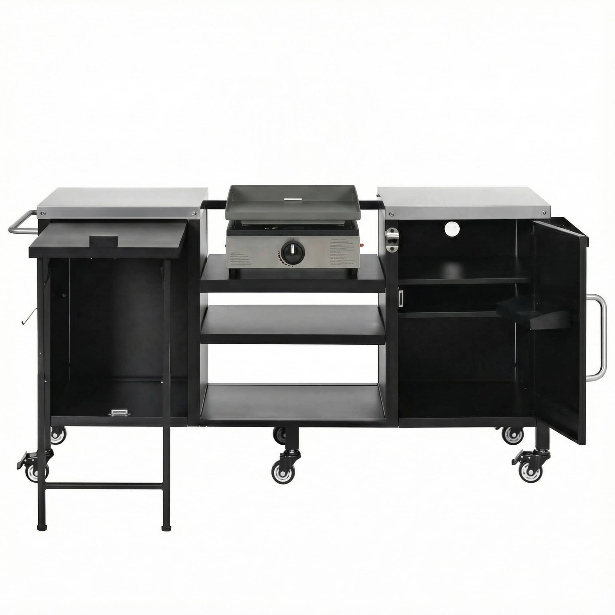Vynxaria Black Stainless Steel 72 in Kitchen Island with Fold out Prep ...