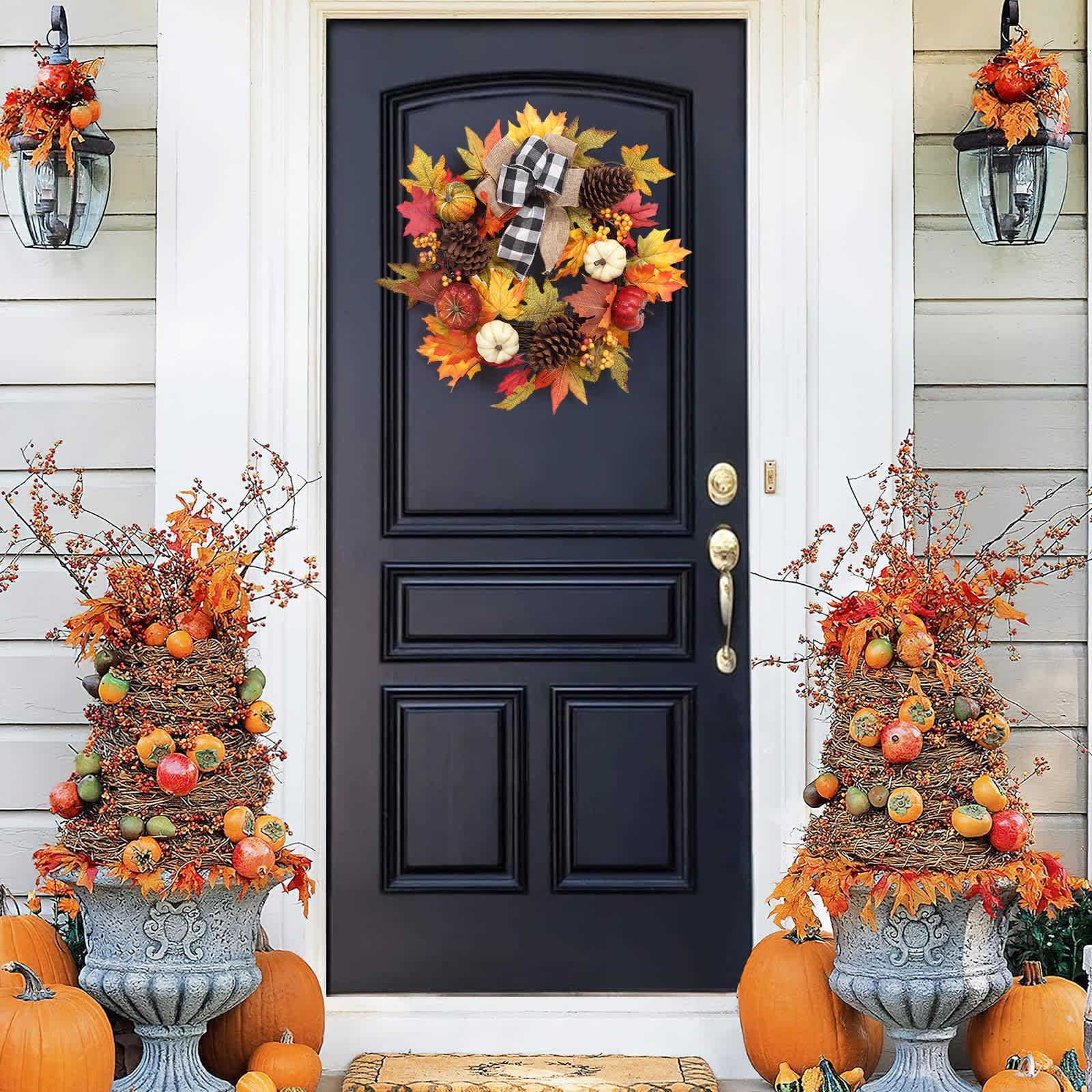 Garvee 20inch Fall Wreath for Front Door - Farmhouse Autumn Pumpkin ...