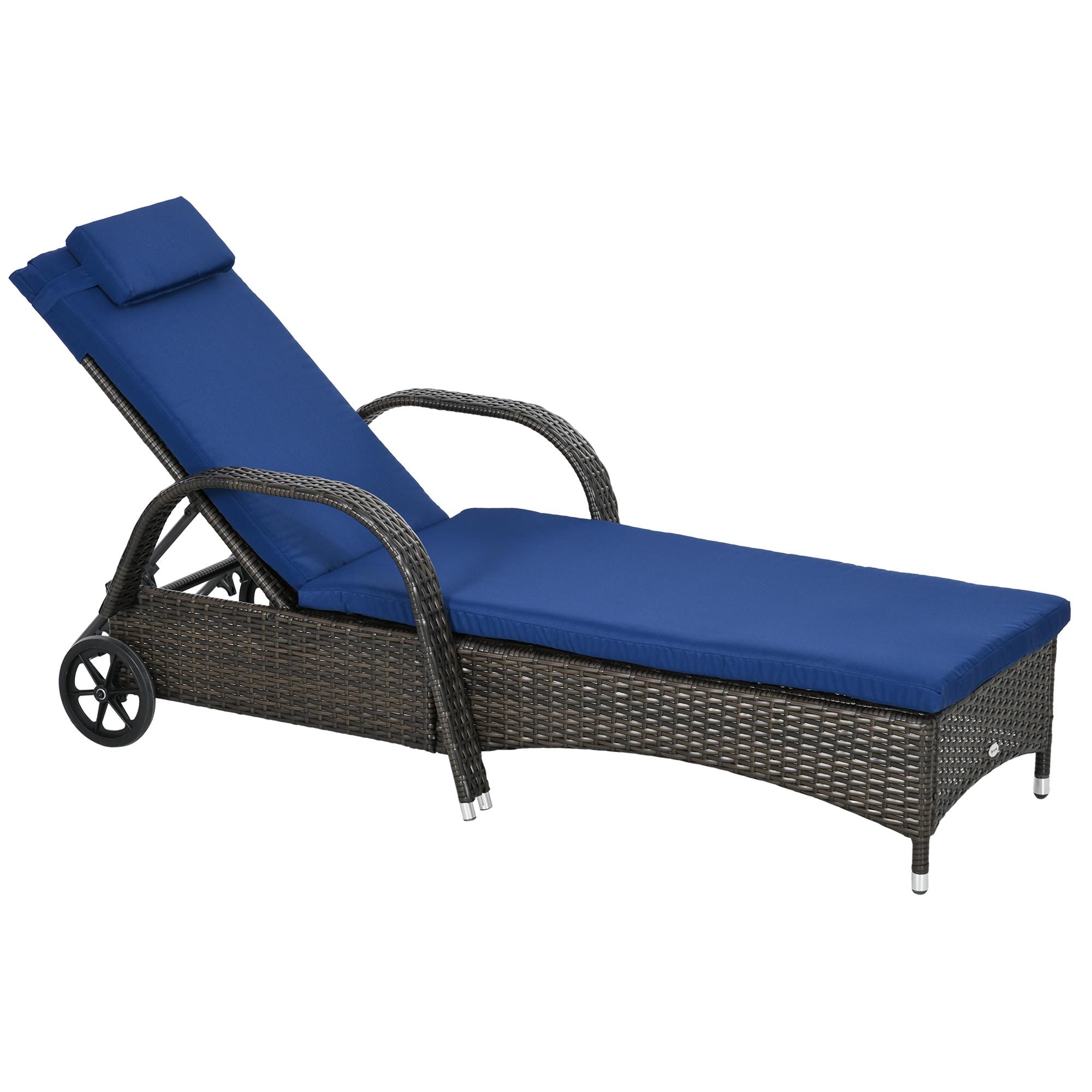Watnature Outdoor Lounge Chair Outsunny PE Rattan Pool Chaise with 5 ...