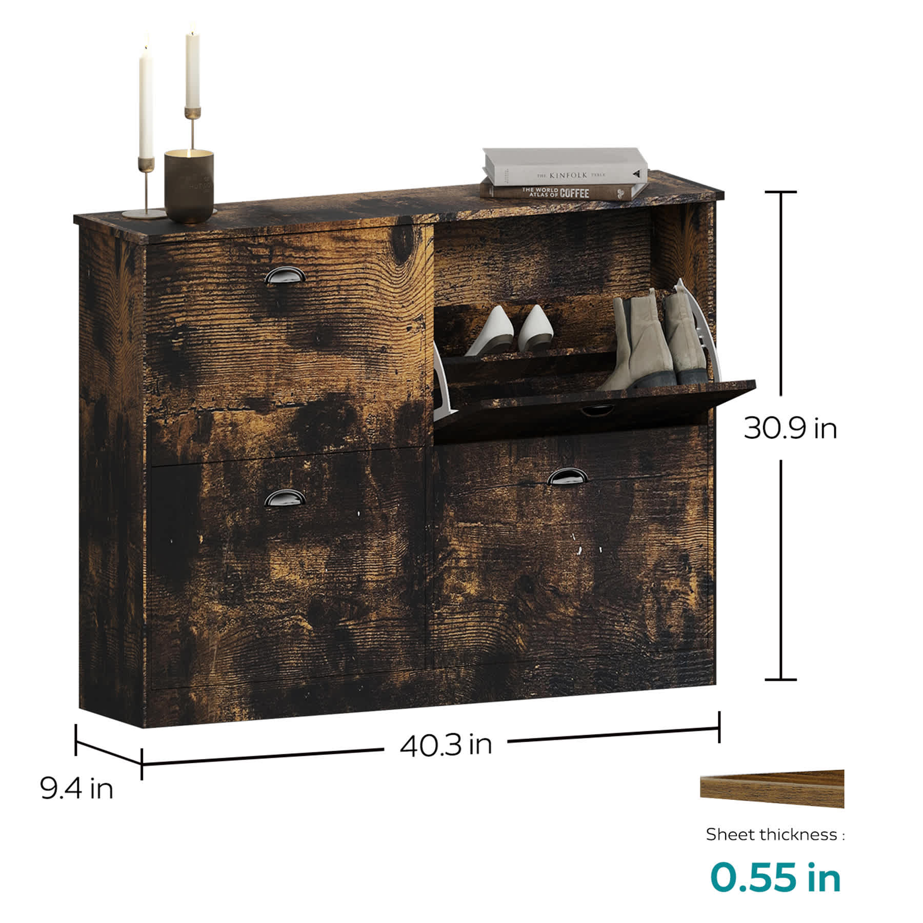 Aoibox Slim Shoe Cabinet with 4 Flip Drawers Adjustable Shelves ...