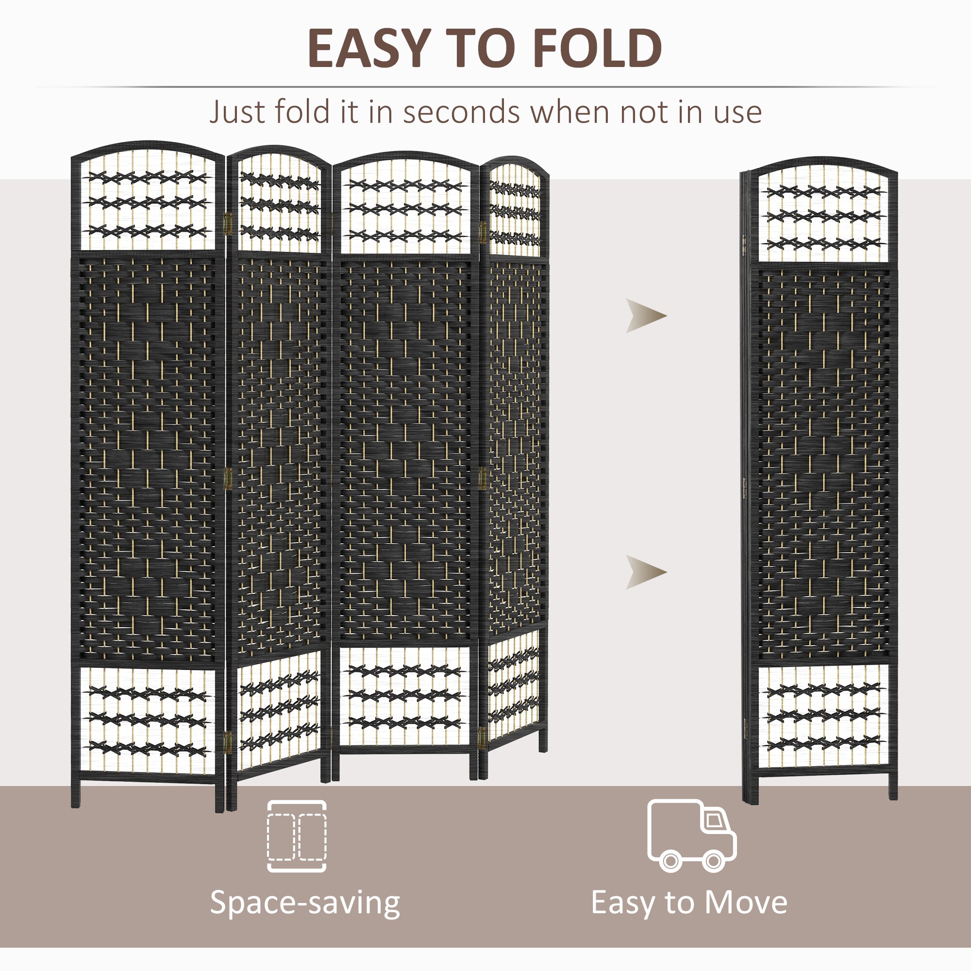 Huluwat 4 Panel Room Divider Folding Privacy Screen Room Separator Wave ...