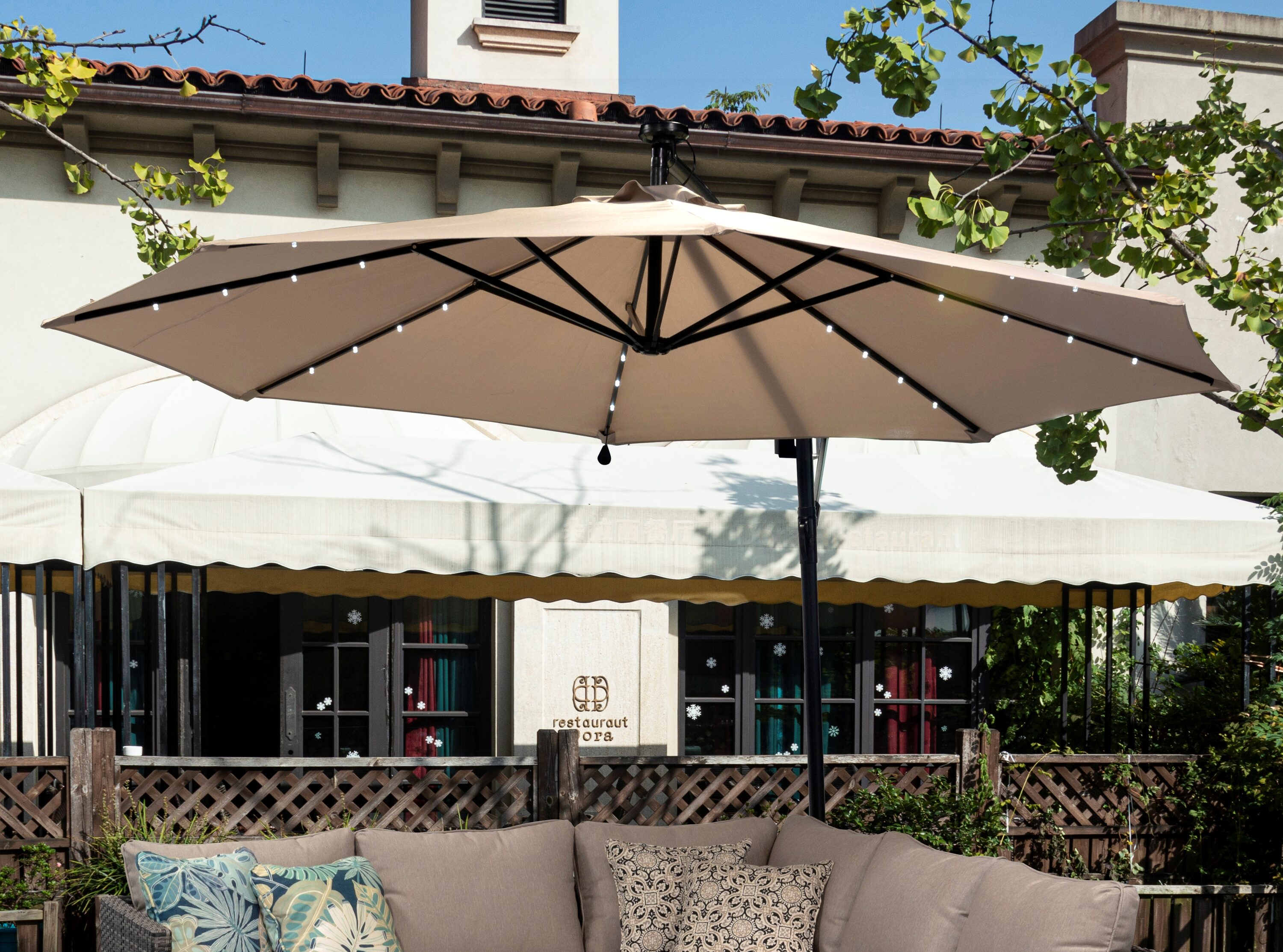 Sun Terrace 10-ft Aluminum Beige Push-button Tilt Market Patio Umbrella ...
