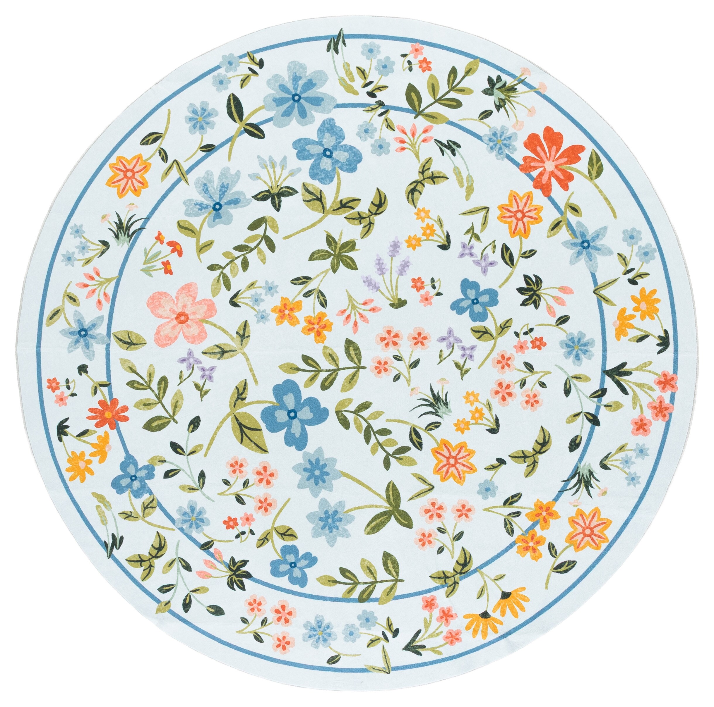 Safavieh Martha Stewart Washable Floral 190K Light Blue/Rust 6ft x 6ft ...