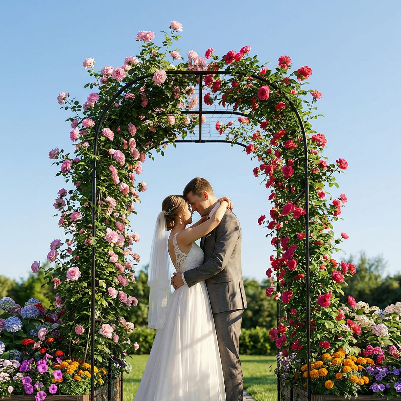 DOCRED Galvanized Raised Garden Bed with Arch Trellis for Climbing ...