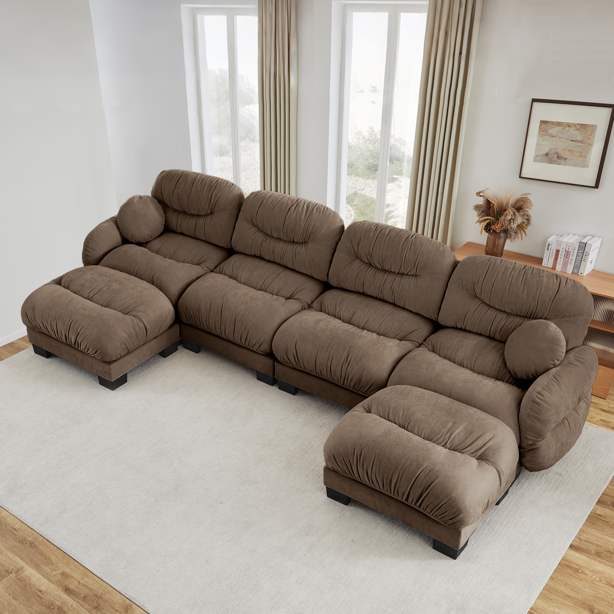 GDFStudio Pleated Design Cozy Chenille Fabric 4 Seater Modular Sofa ...