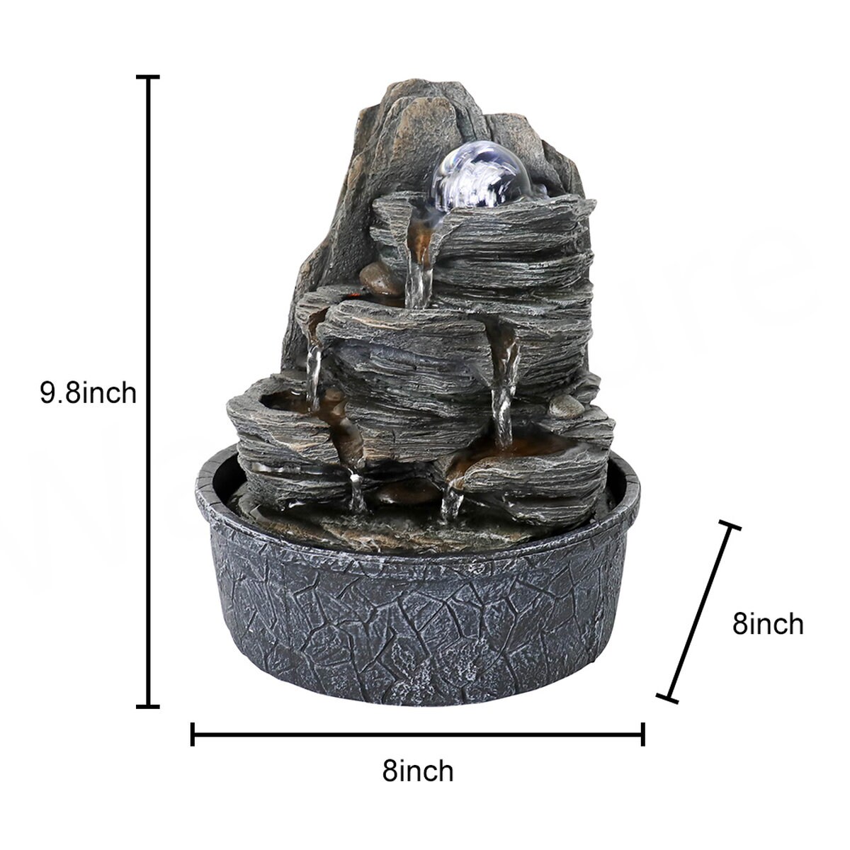 Watnature Tabletop Cascading Fountain LED Light Crystal Ball Design ...