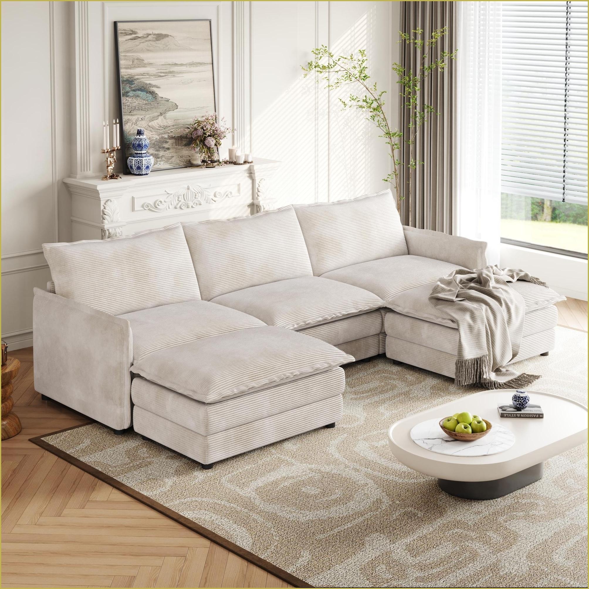Watnature Sofas Couches 3-Seater U-Shaped Deep Seat with 2 Movable ...