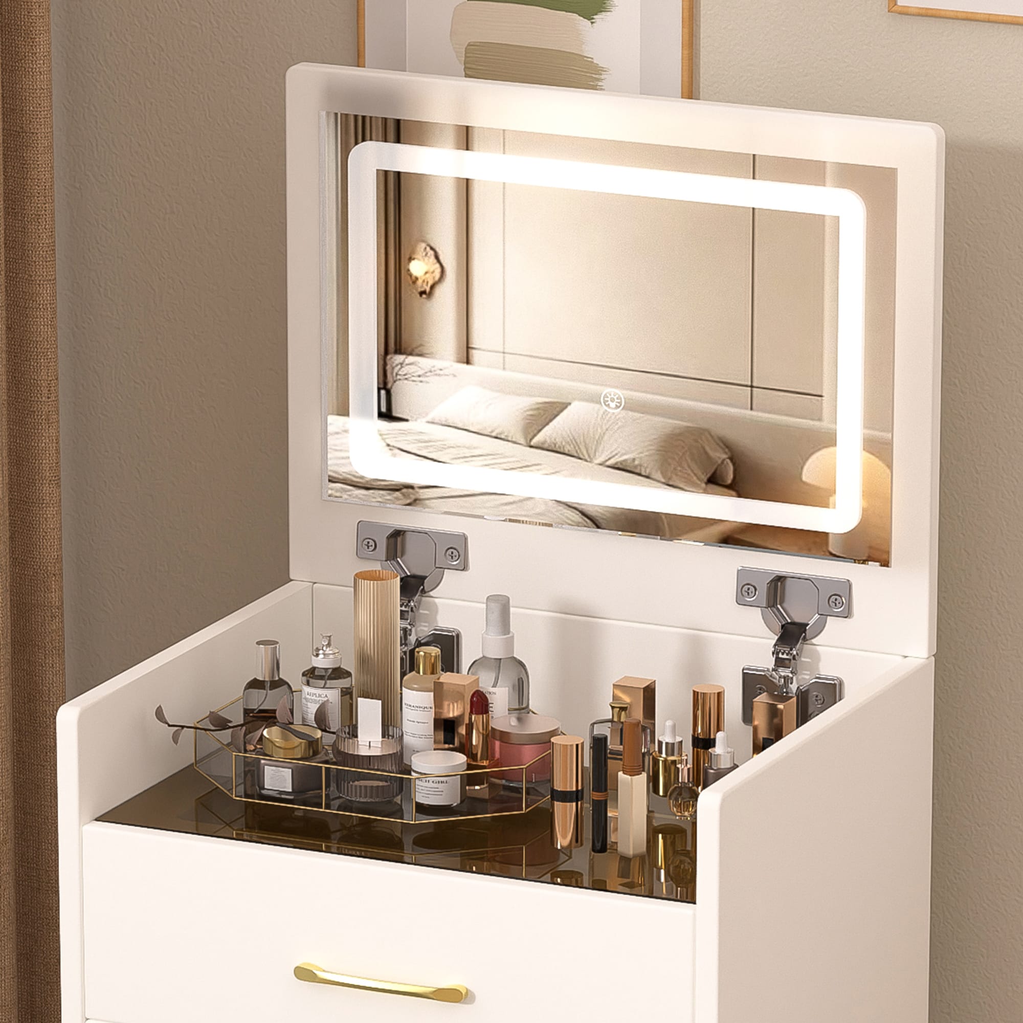 LOVMOR 3 in 1 Vanity Desk with open Top Mirror Small Make Up Vanity Set ...