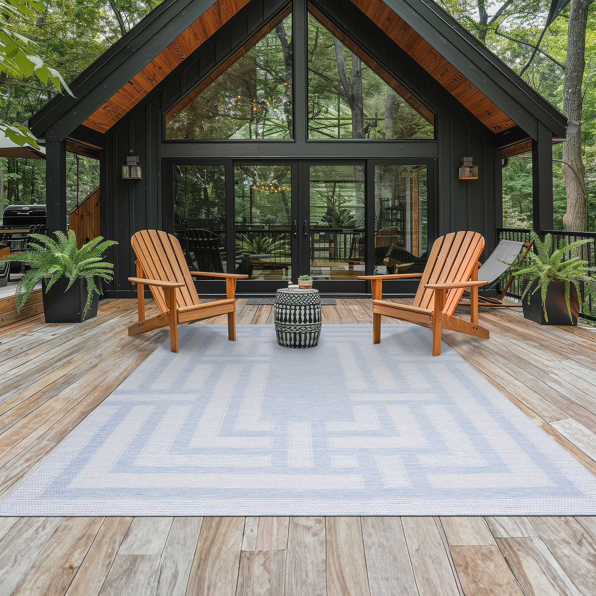 Tayse Bailey 5 x 7 (ft) Flatweave Polypropylene Aqua/White Rectangular ...