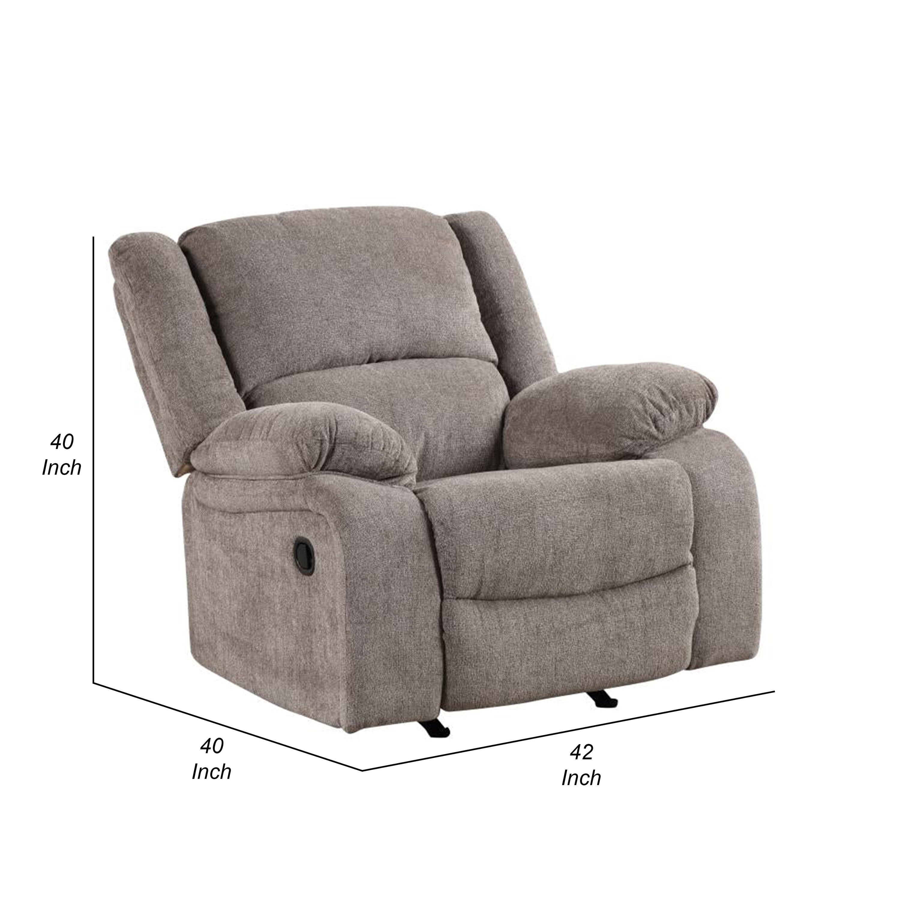 Benzara Cem Manual Reclining Chair-Pillow Tufted-Mocha Gray Chenille in ...