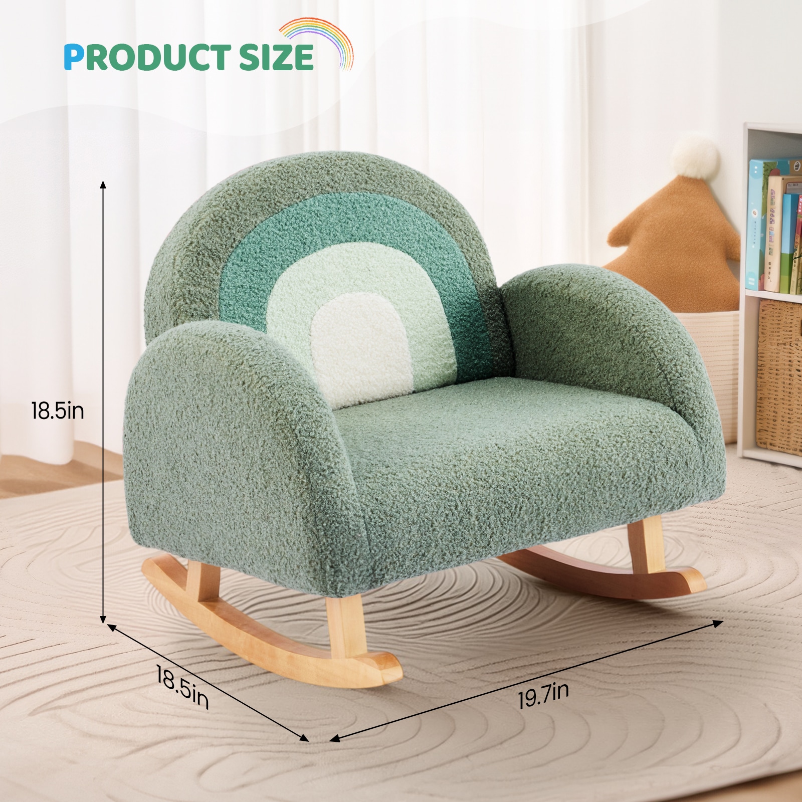 JOYMOR Green Teddy Fleece Kids Rocking Chair Toddler Armchair with ...