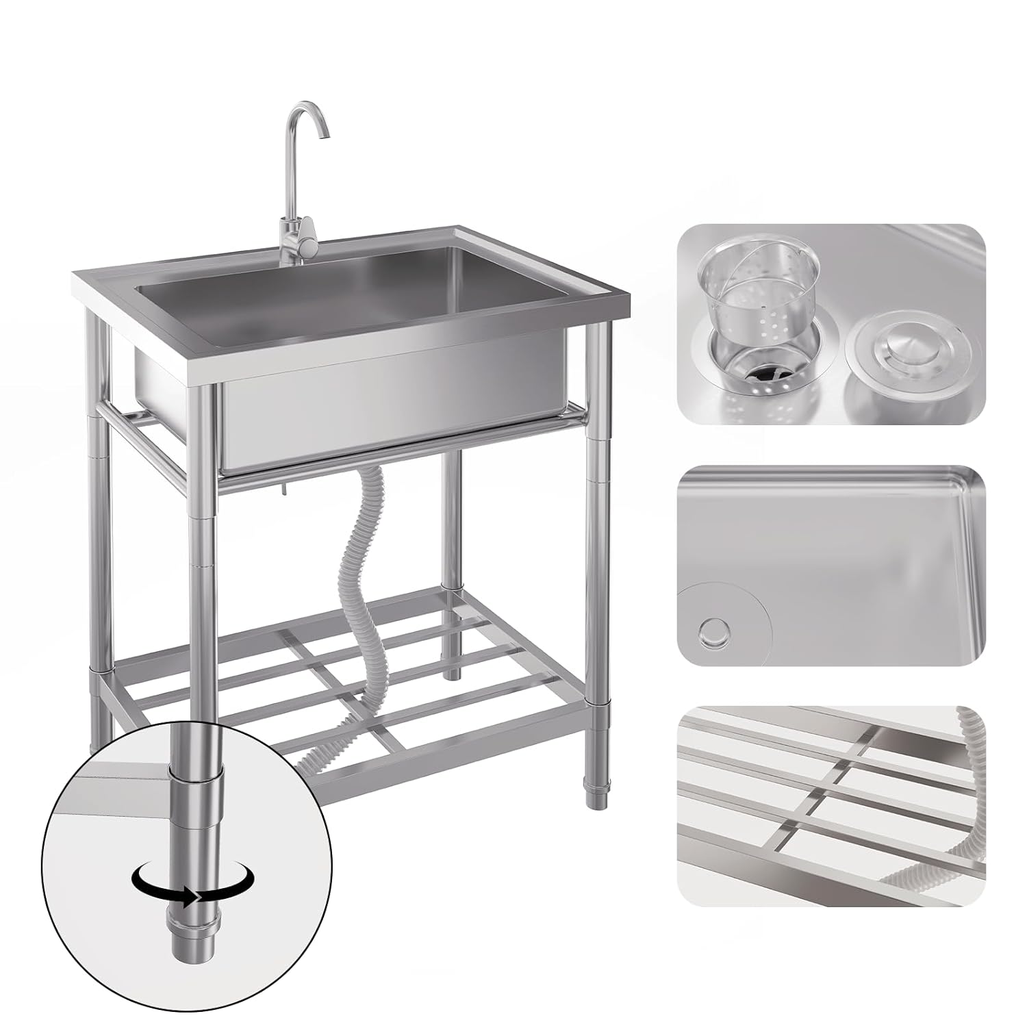 GAOMON 28x20in Commercial Stainless Steel Utility Sink Freestanding ...