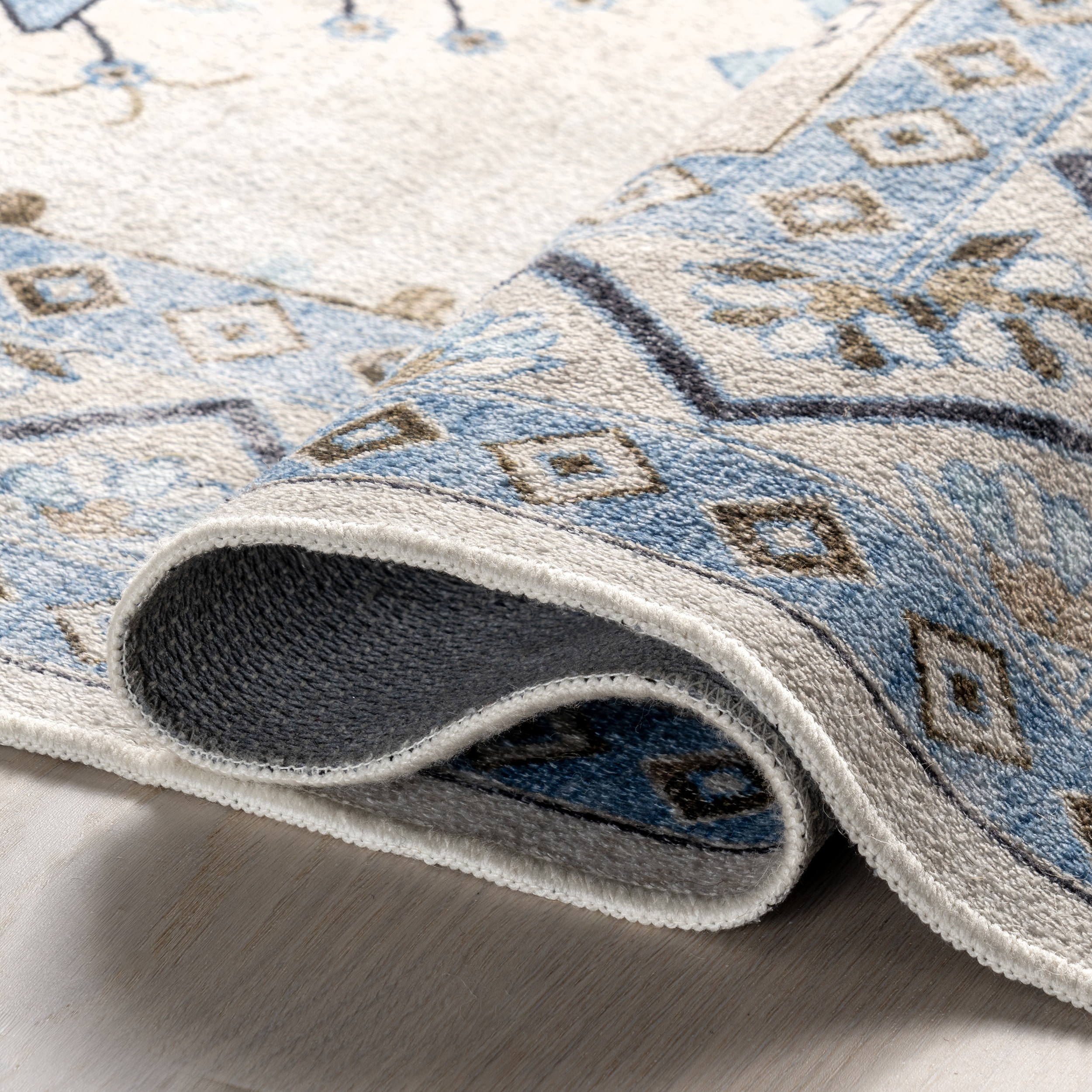 nuLOOM Clovebud Geometric Machine Washable 9ft. x 12ft. Blue Area Rug ...