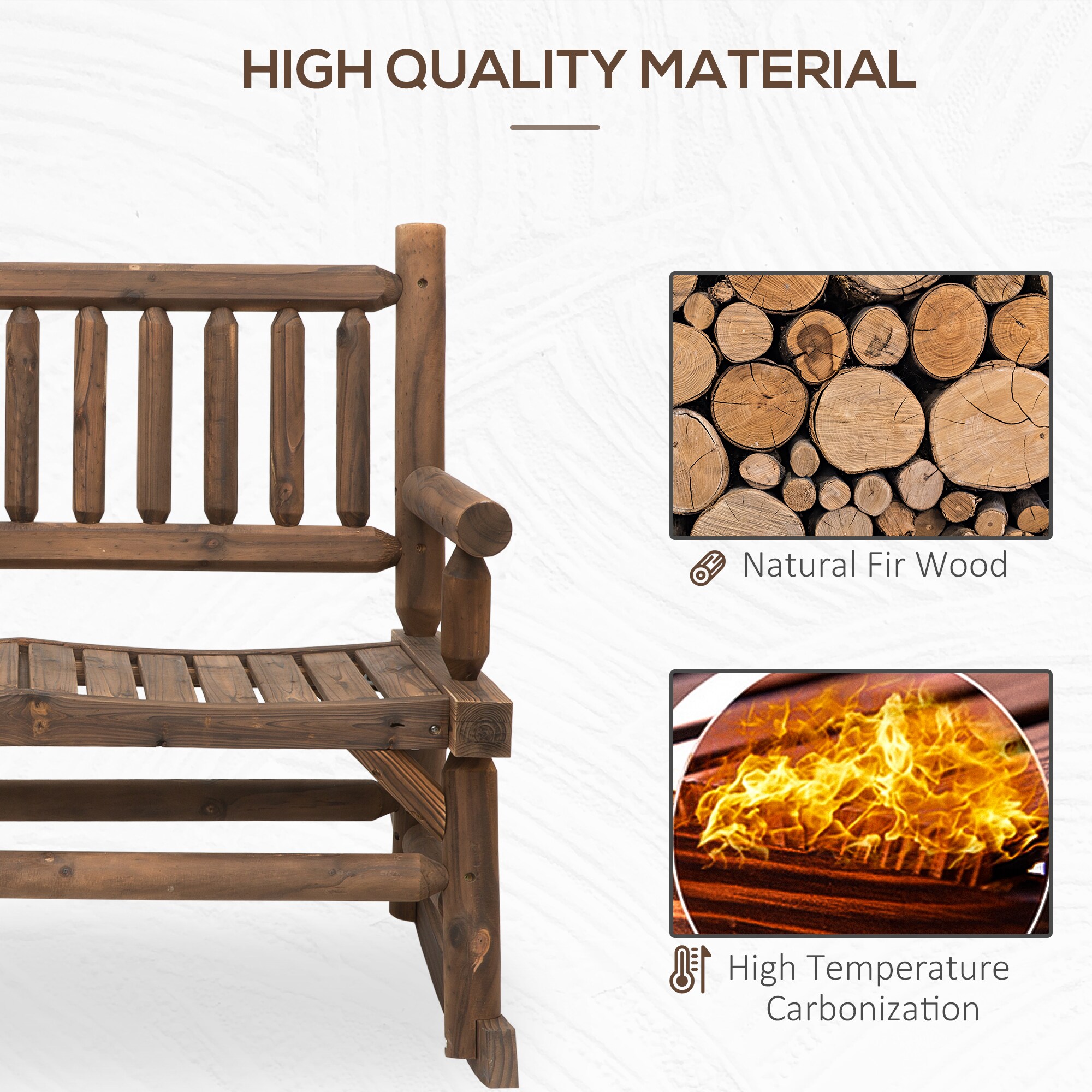 Tinyhomie Outdoor 2 Person Wood Rocking Chair with Log Design Heavy ...