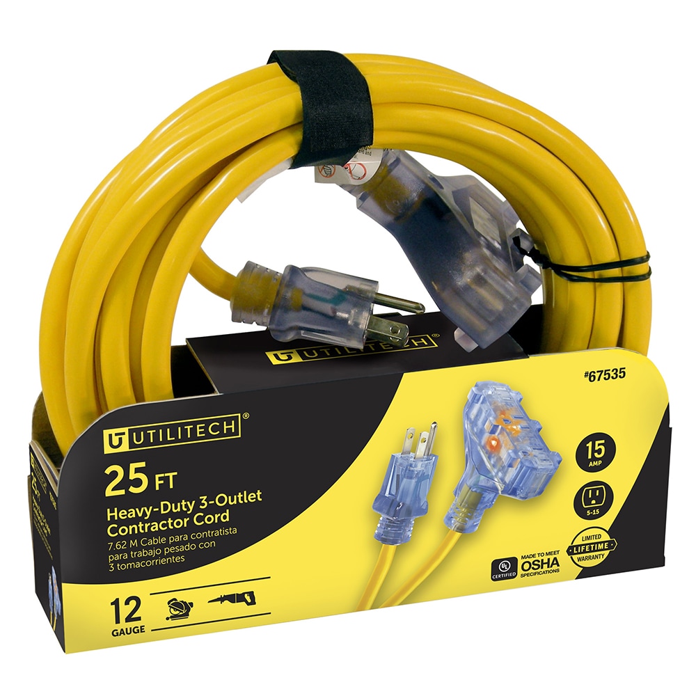 Shop Utilitech (2-Pack) 25-ft 12 / 3 Heavy Duty 3 Prong Yellow Indoor ...