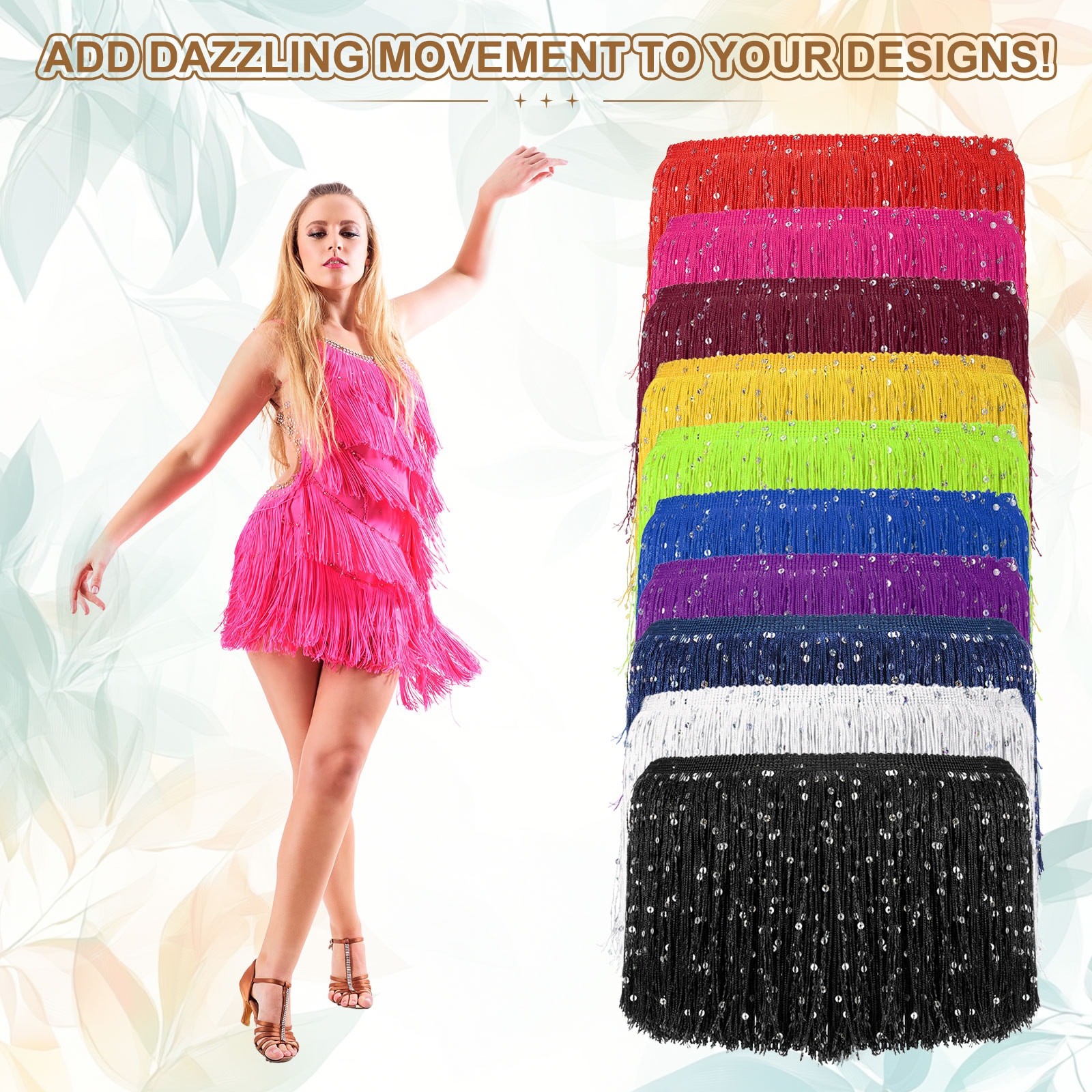 Unique Bargains 6 Inch Sequin Chainette Fringe Trim 2 Yard Tassel ...